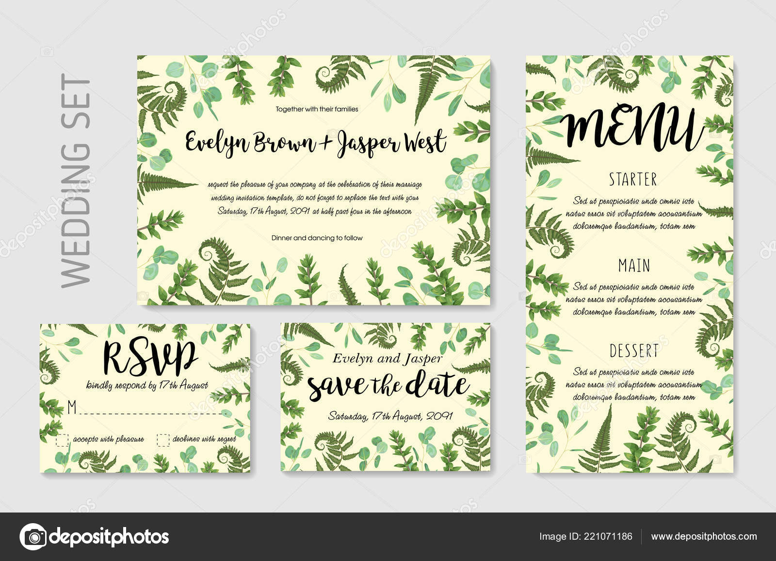 Wedding Invite Invitation Menu Rsvp Thank You Card Vector Floral Stock ...