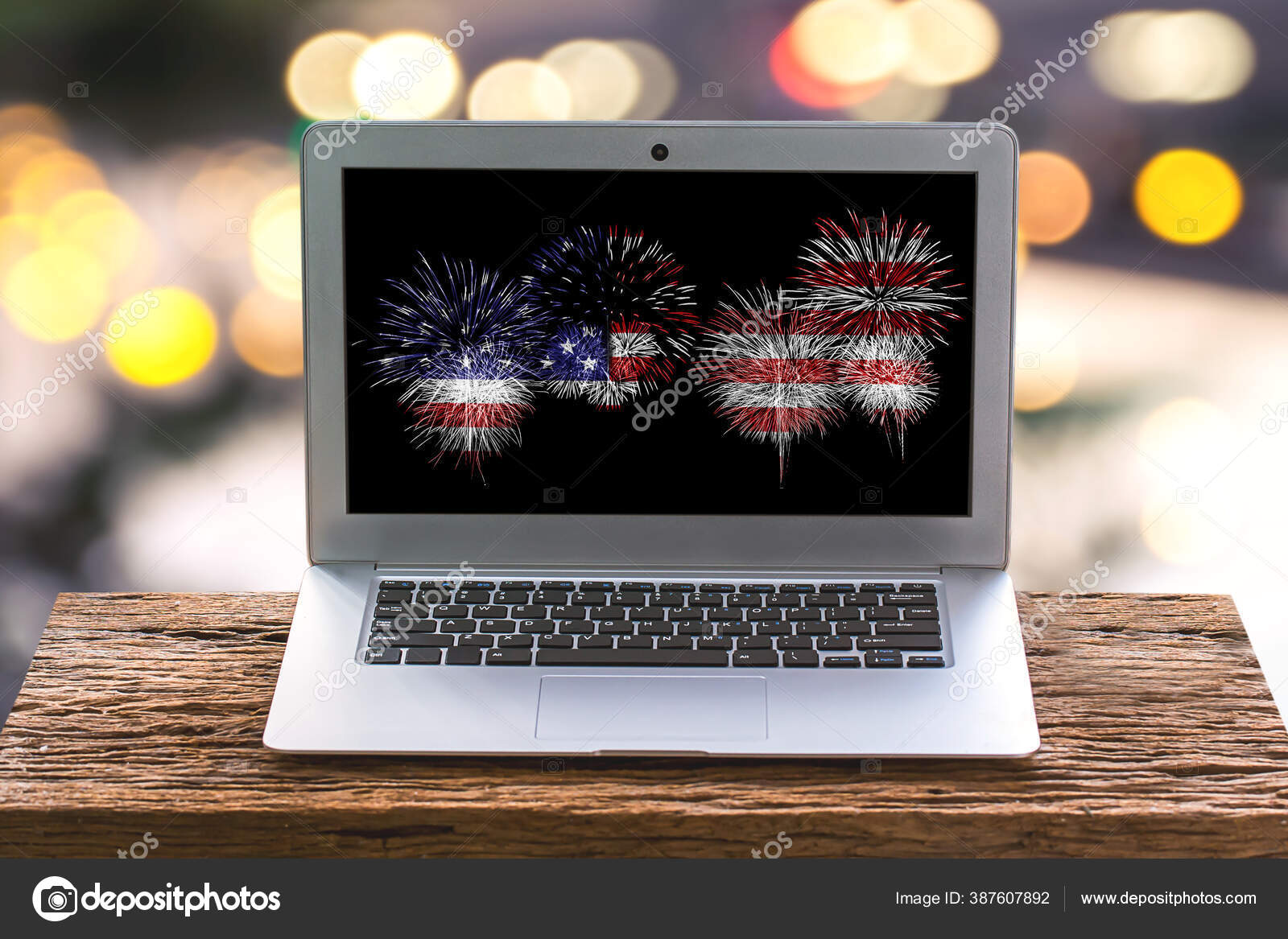 Laptop Notebook Firework Image Screen Stock Photo by ©pimpic 387607892