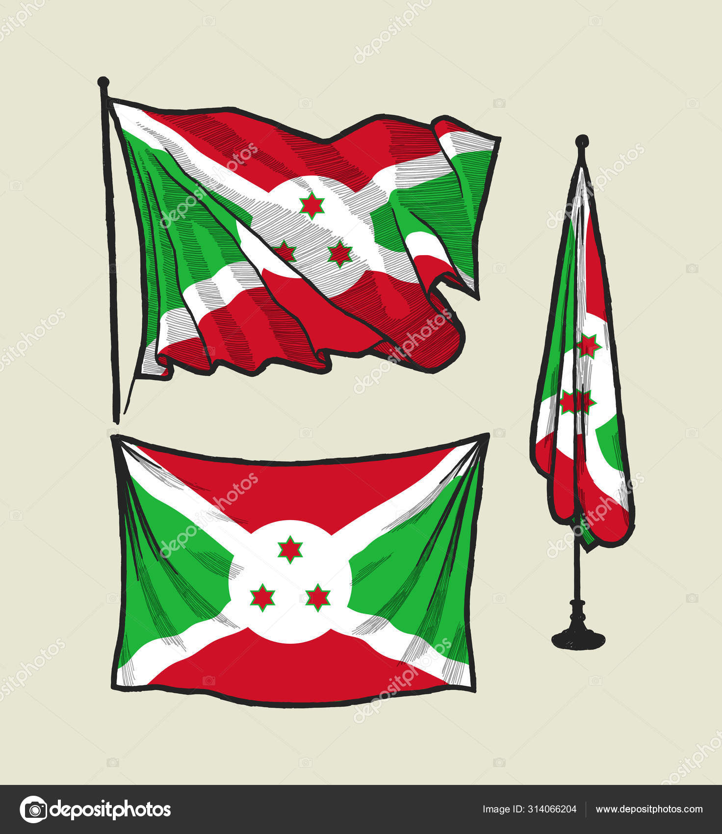 Burundi Flag Wind Wall Vector Drawing Illustration Set Stock Vector by ...