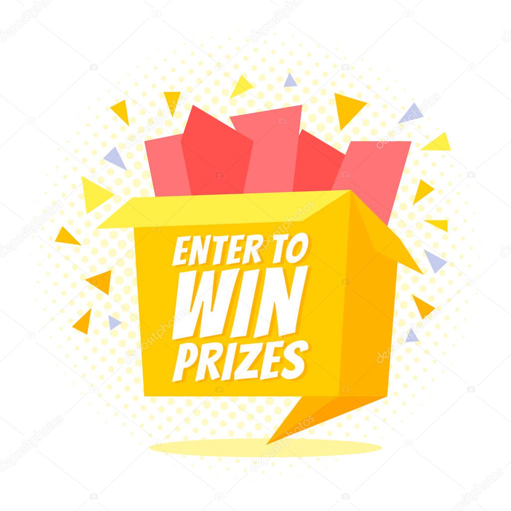 Entra para ganar premios caja de regalo. Dibujos animados estilo ...