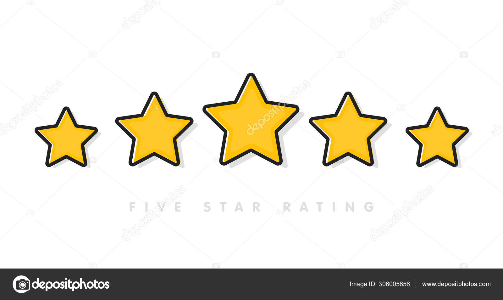 Five yellow rating star vector illustration in white background. 5 star ...