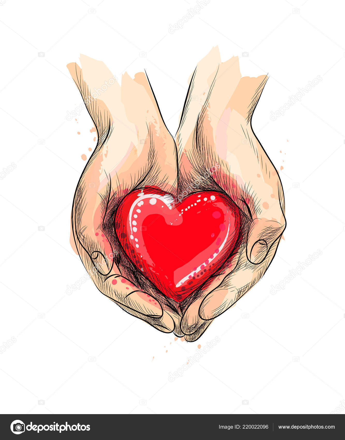 Female hands giving red heart from a splash of watercolor — Stock ...