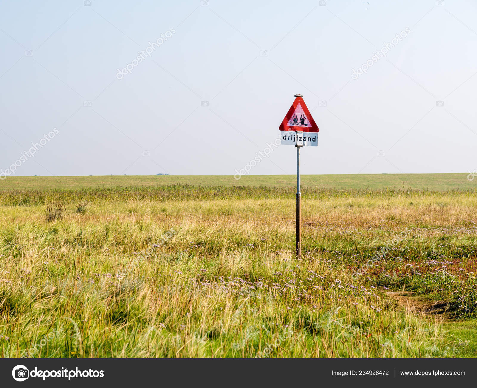 Warning Sign Dangerous Quicksand Salt Marshes Coast West Frisian Island ...
