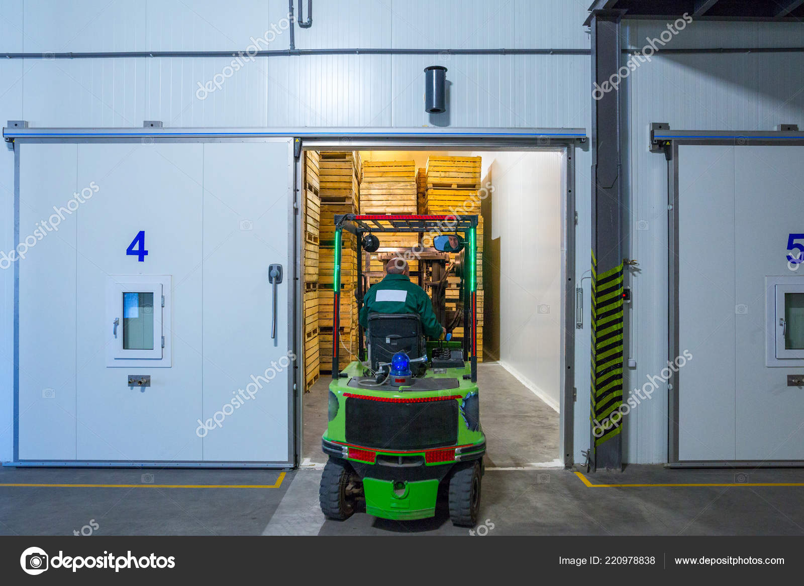 Employee Electric Forklift Carry Container Wiht Ripe Apples Fridge ...
