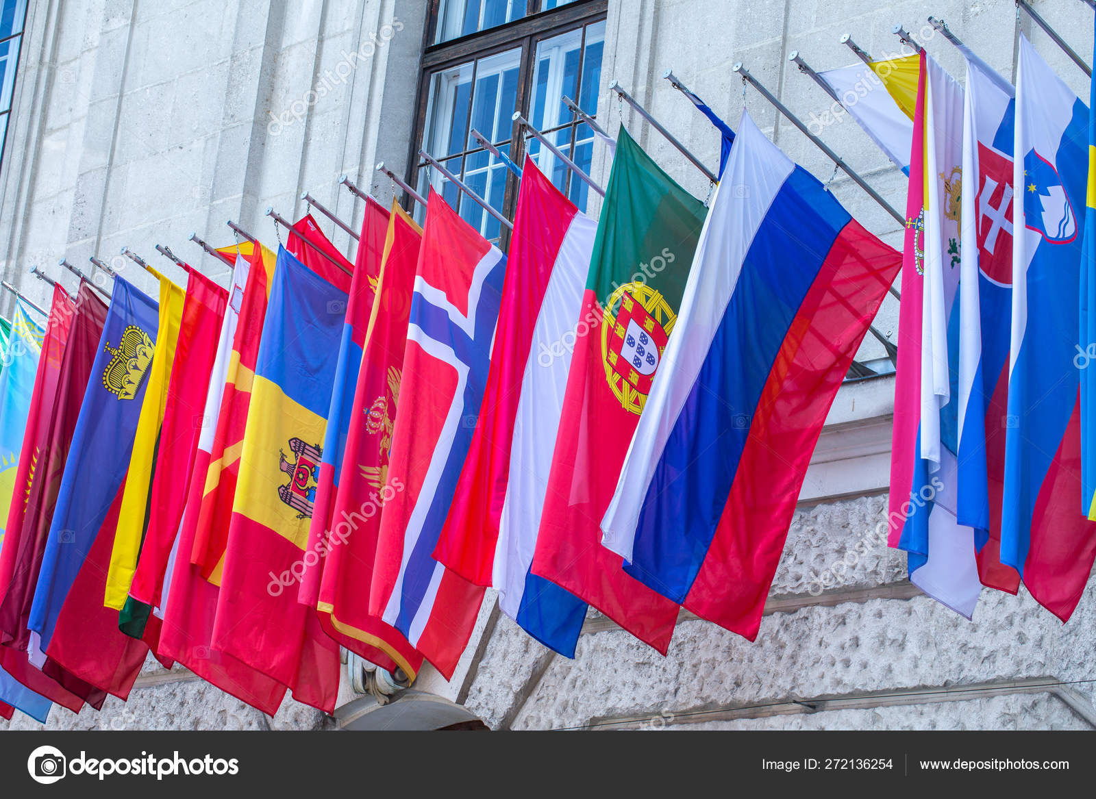 Flags of almost all countries of the northern hemisphere on the — Stock ...