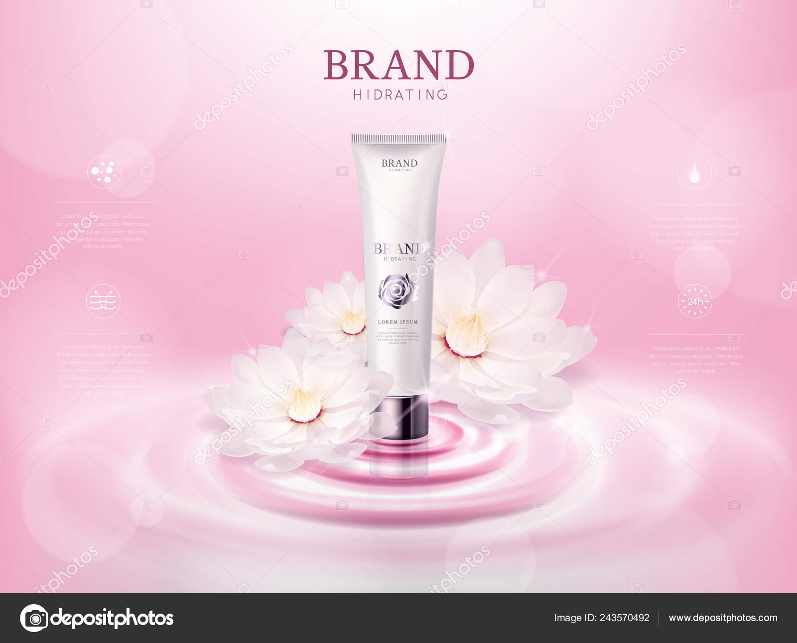 Moisturizing Rose Camellia Flower Cosmetic Skin Tube Ads Template ...