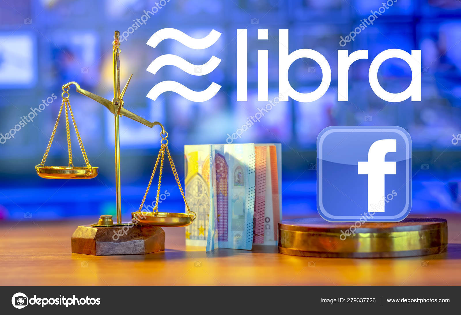 Facebook Libra Logo Screen Silhouette Hands Showing Dislike Gesture ...