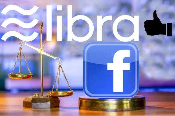 Facebook Libra Logo Screen Silhouette Hands Showing Dislike Gesture ...