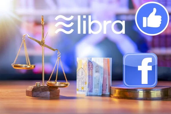 Facebook Libra Logo Screen Silhouette Hands Showing Dislike Gesture ...