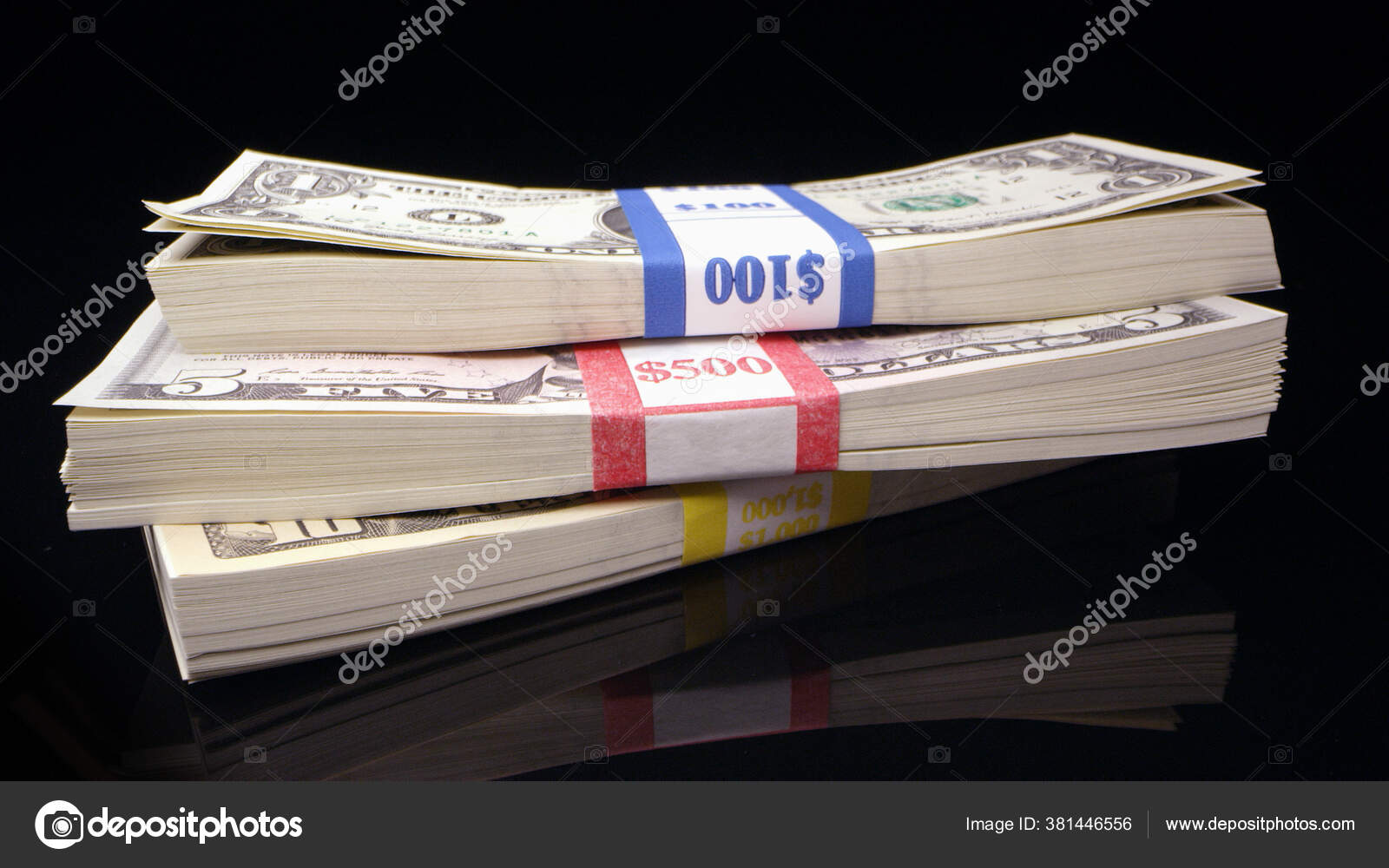 Stacks Of 5 Dollar Bills