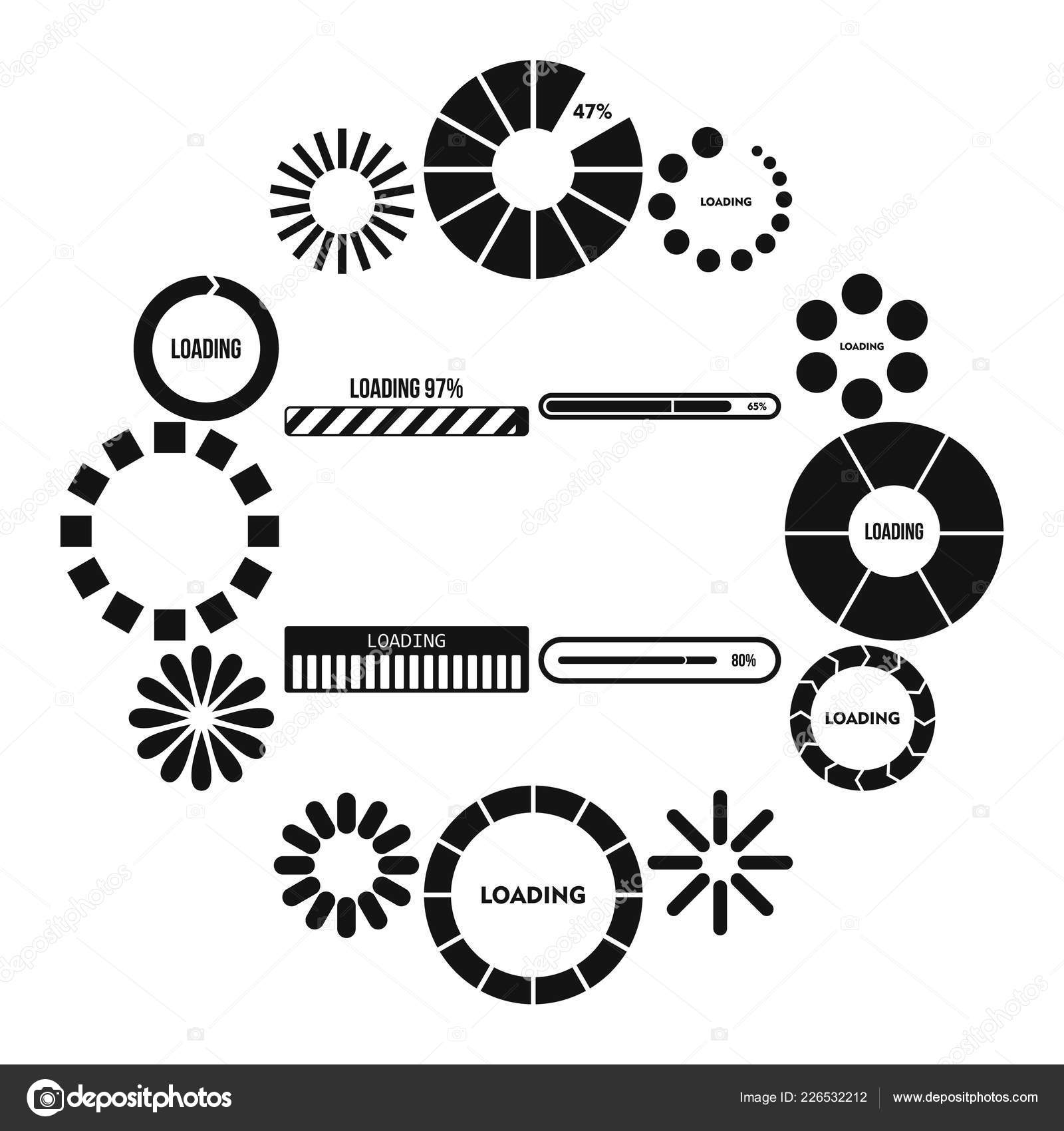 Progress bar and loading icons set in simple style Stock Vector Image ...
