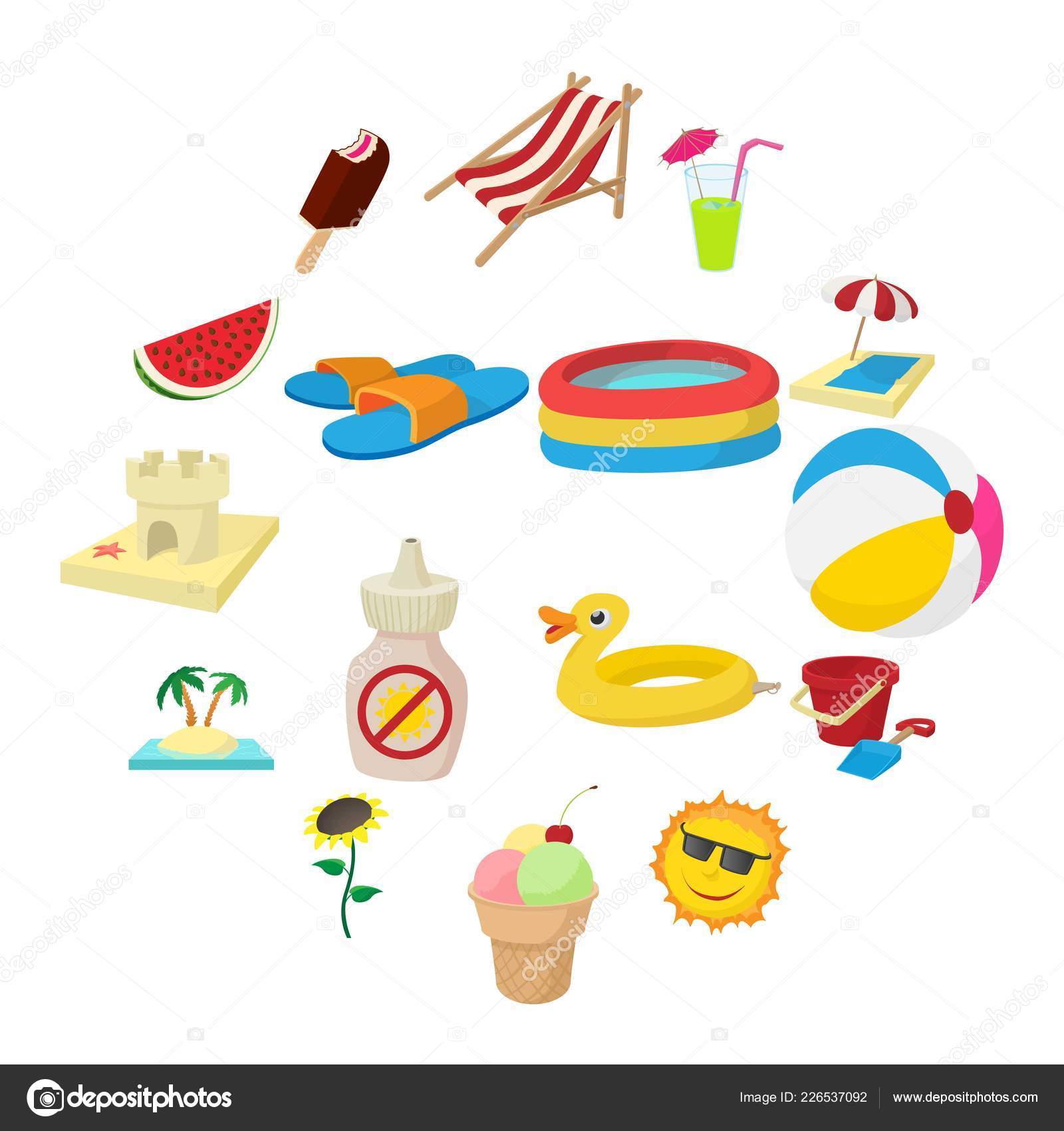 Summer icons set, cartoon style Stock Vector by ©juliarstudio 226537092
