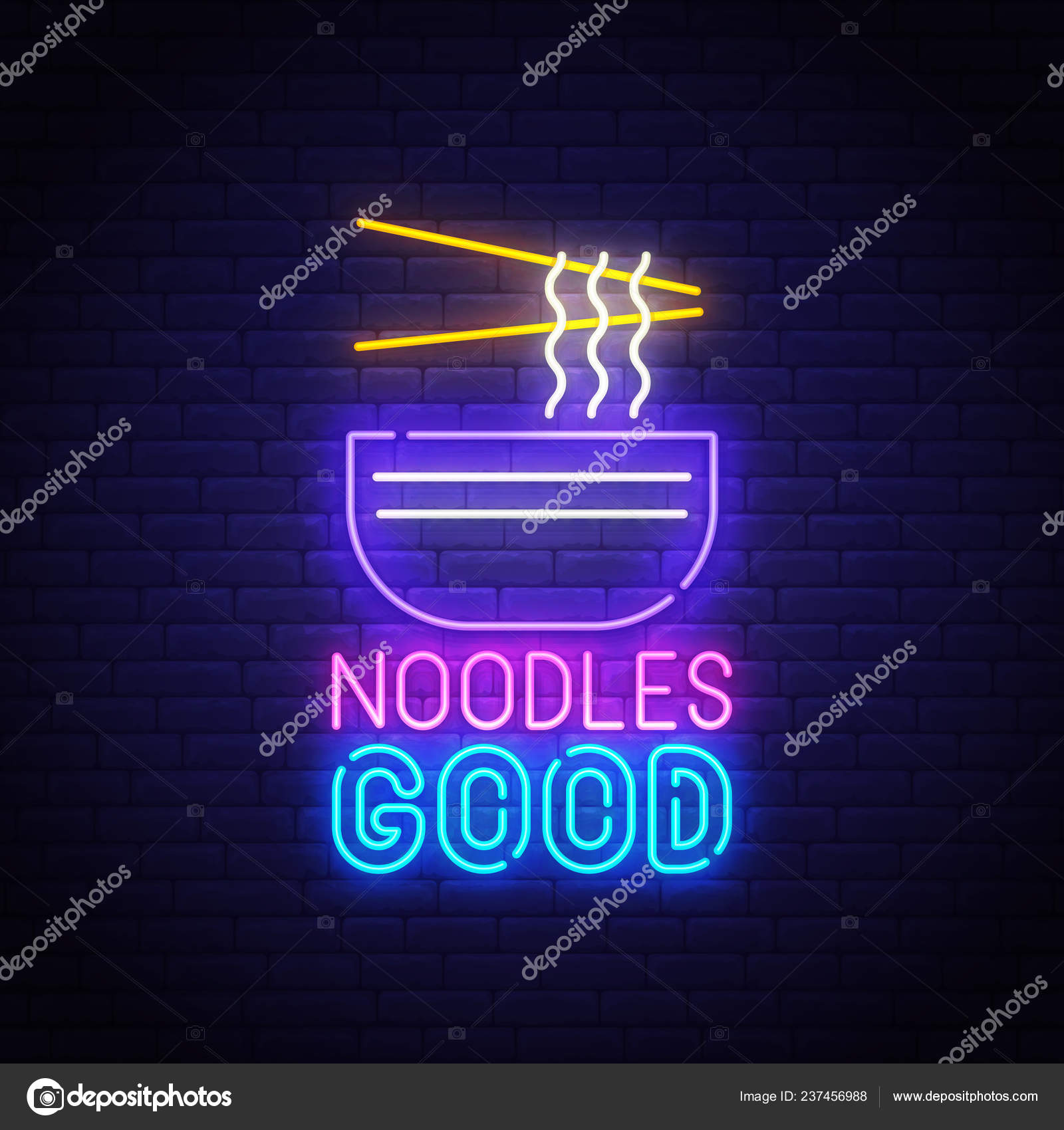 Noodles neon text, bright signboard, light banner. Noodles logo neon ...
