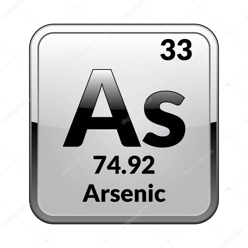 Símbolo arsénico. Elemento químico de la tabla periódica sobre un fondo ...