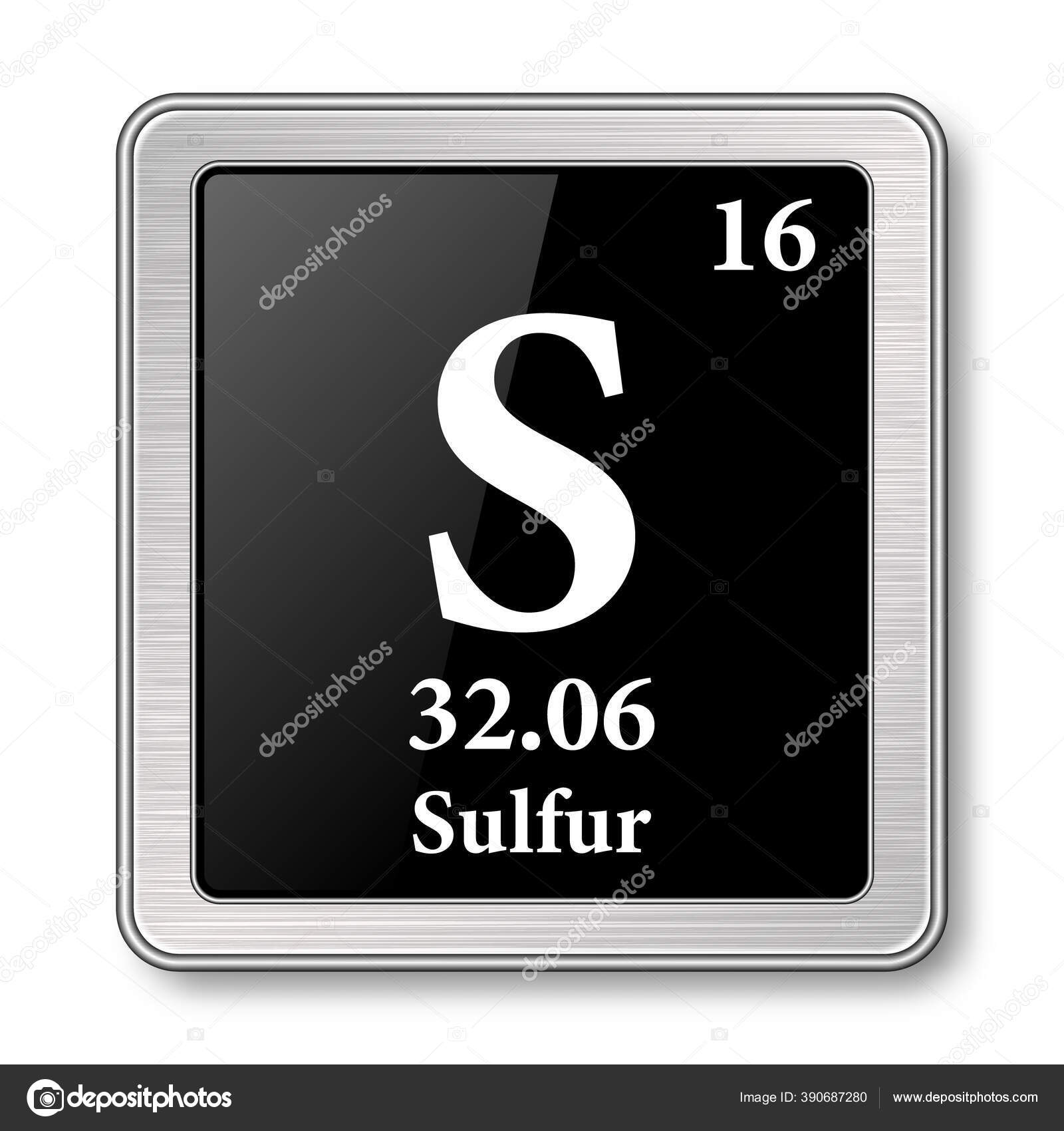 Símbolo Azufre Elemento Químico Tabla Periódica Sobre Fondo Negro ...