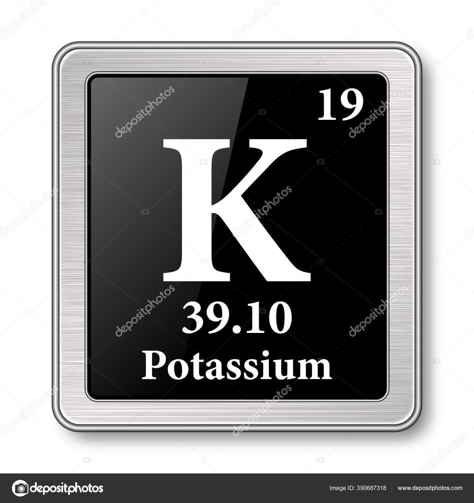 Símbolo Potasio Elemento Químico Tabla Periódica Sobre Fondo Negro ...