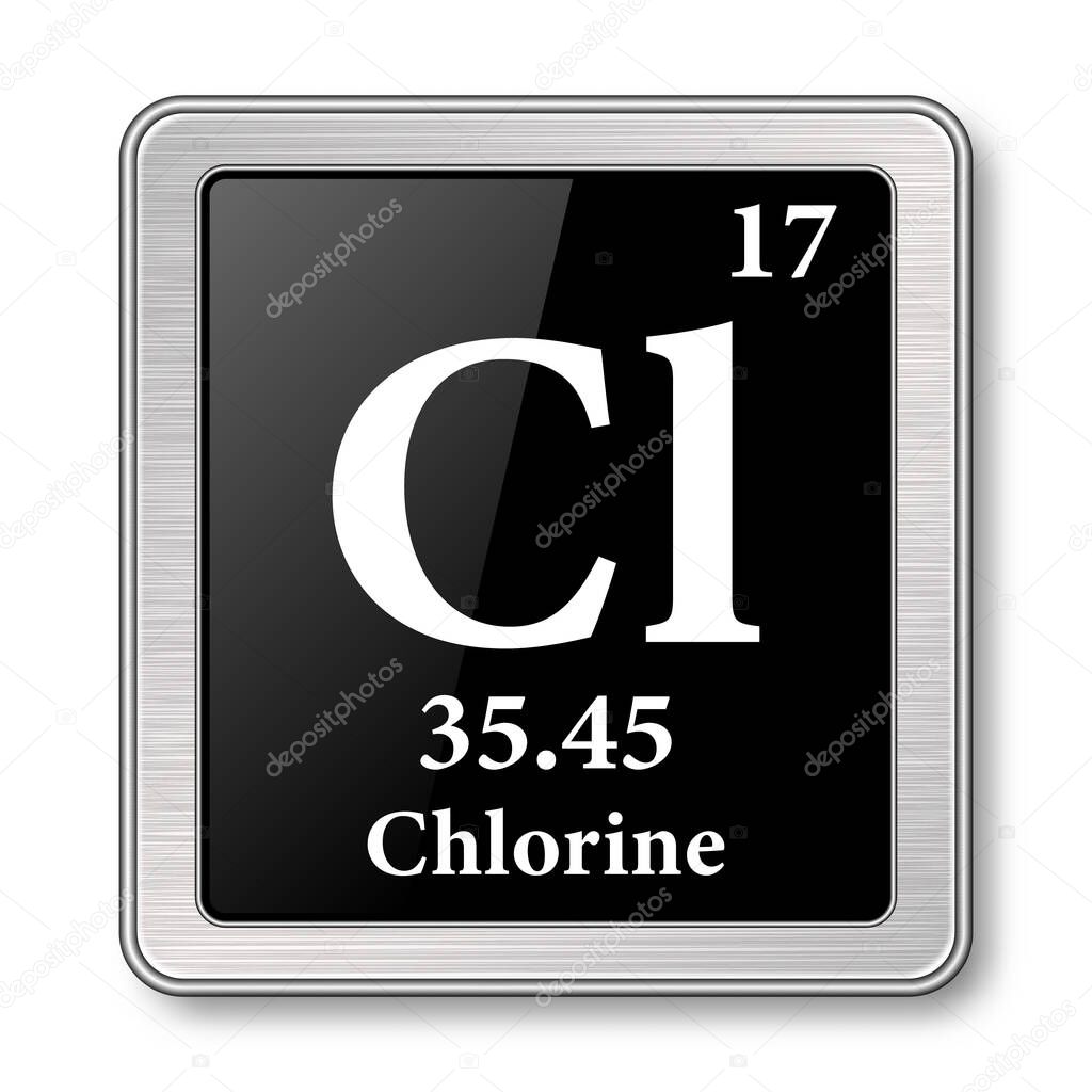 Símbolo de cloro. Elemento químico de la tabla periódica sobre un fondo ...