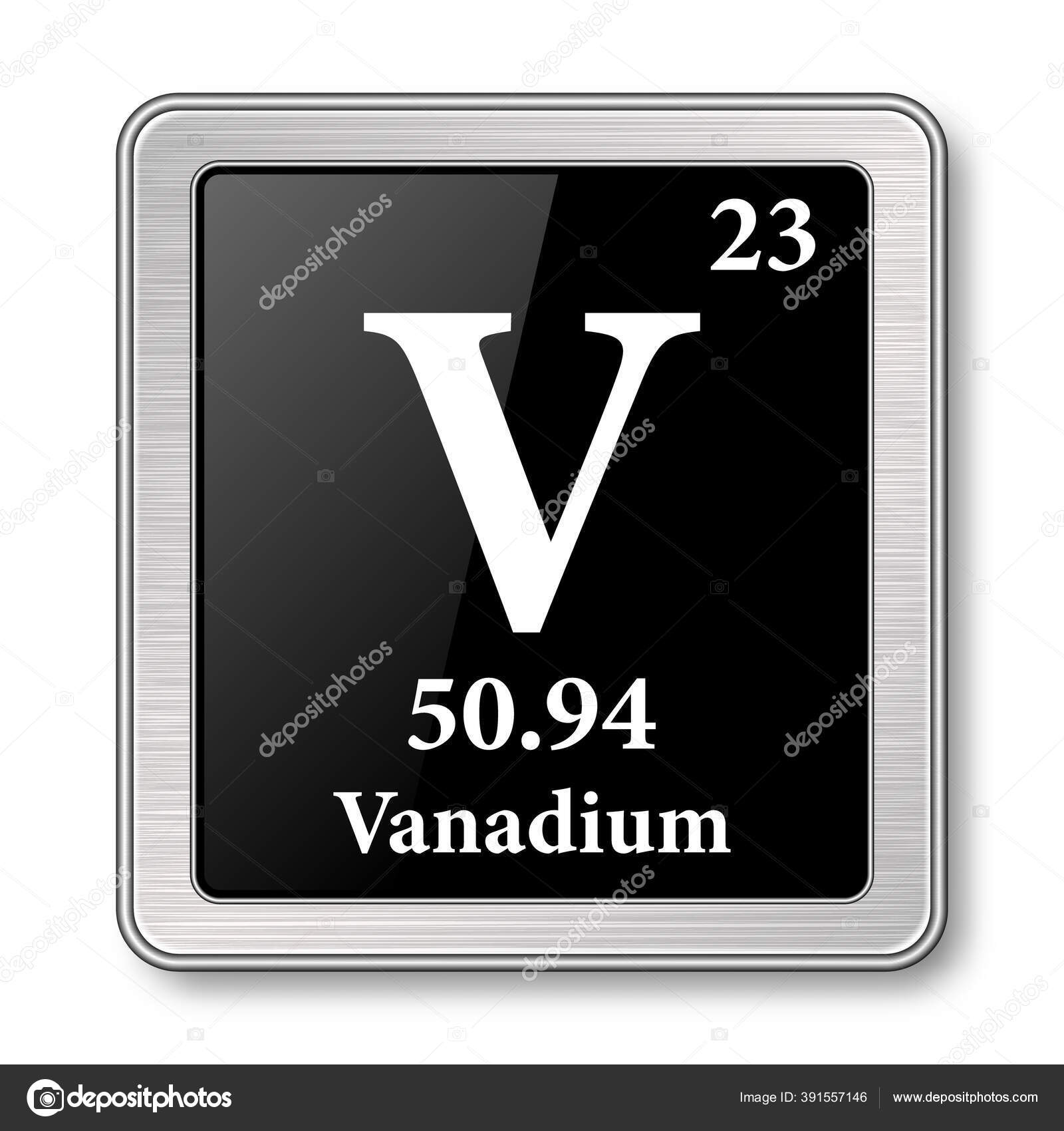 Vanadium Symbol Chemical Element Periodic Table Glossy Black Background ...