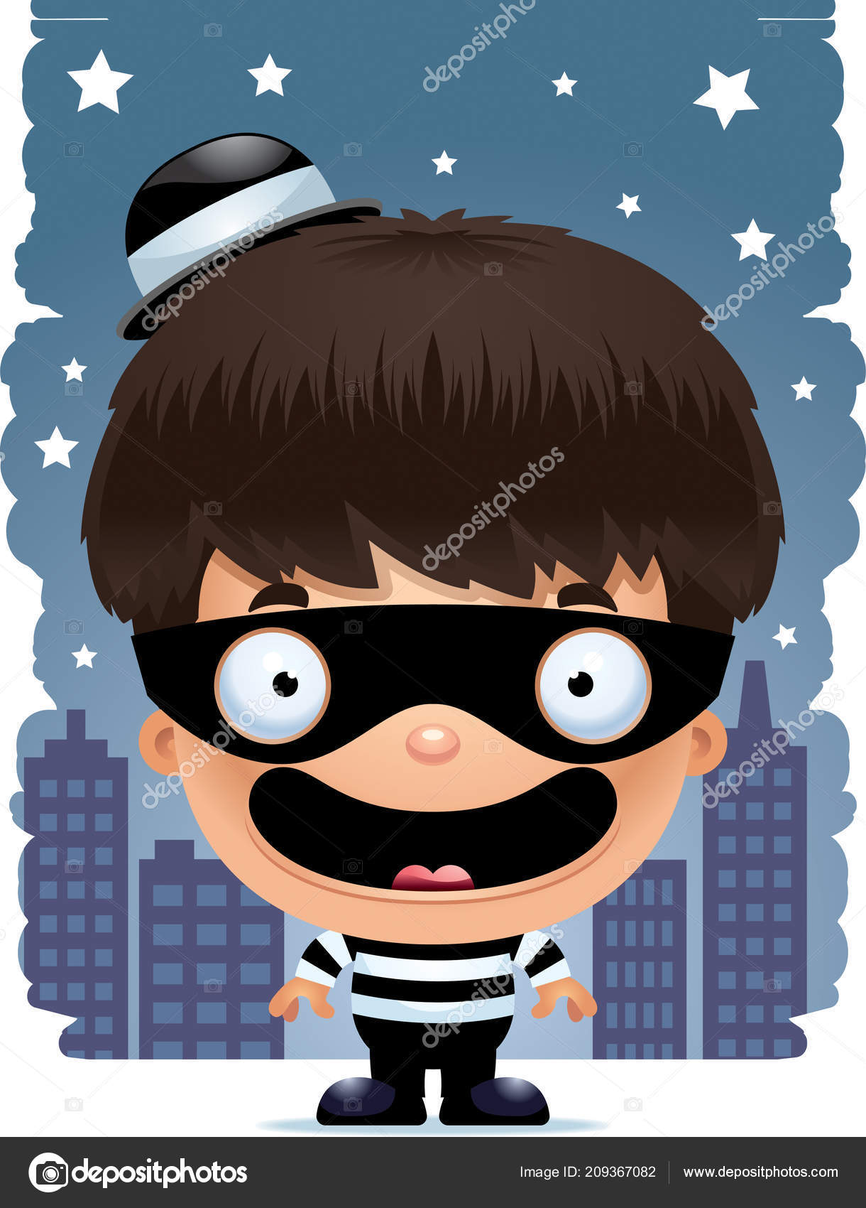 Sebuah Gambar Kartun Anak Laki Laki Pencuri Tersenyum Vektor Stok oleh ...