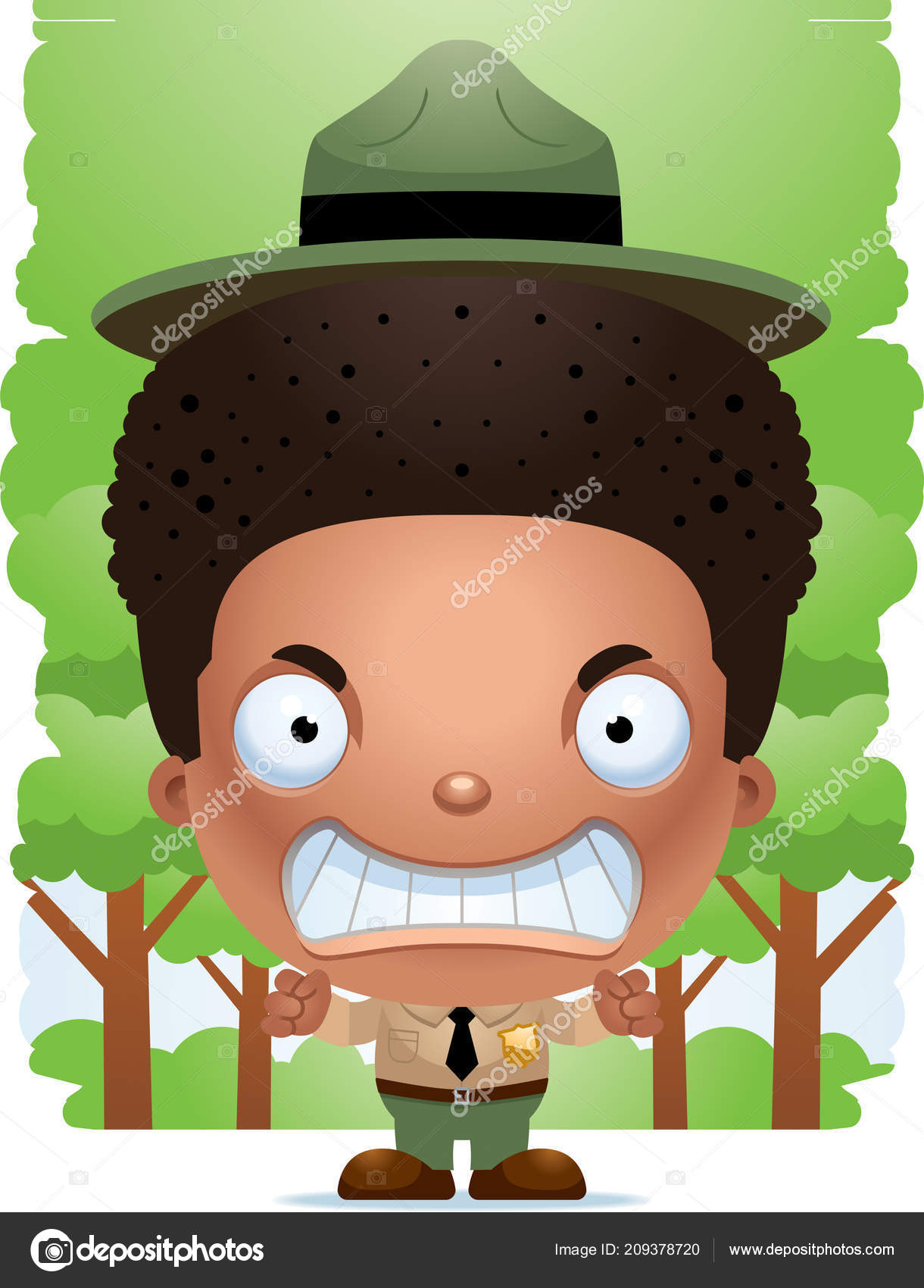 Una Ilustración Dibujos Animados Niño Guardabosques Mirando Enojado ...