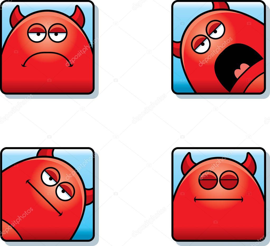 Un icono de dibujos animados conjunto de un diablo con expresiones ...