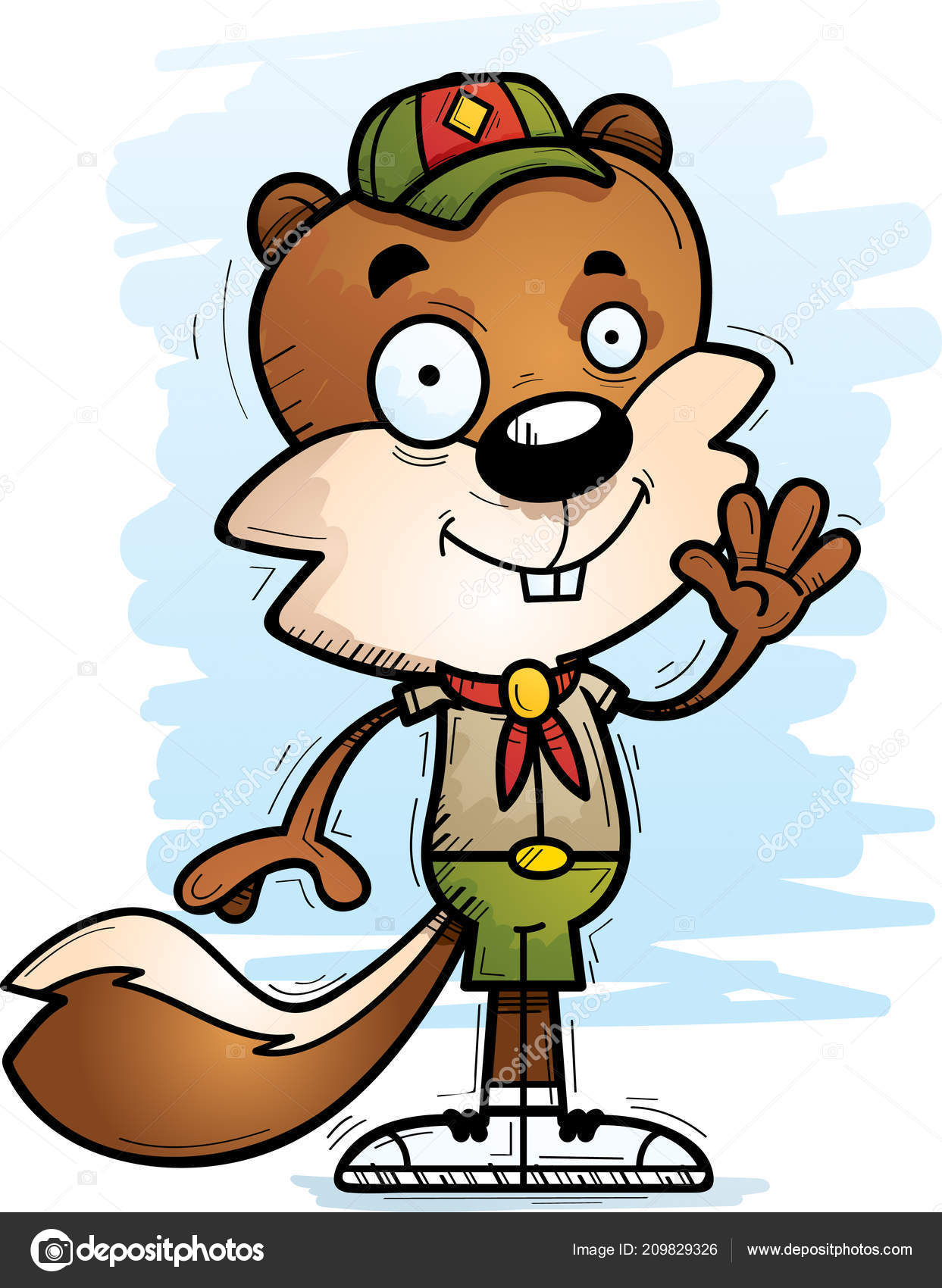 Cartoon Illustration Male Squirrel Scout Waving Stock Vector by ...