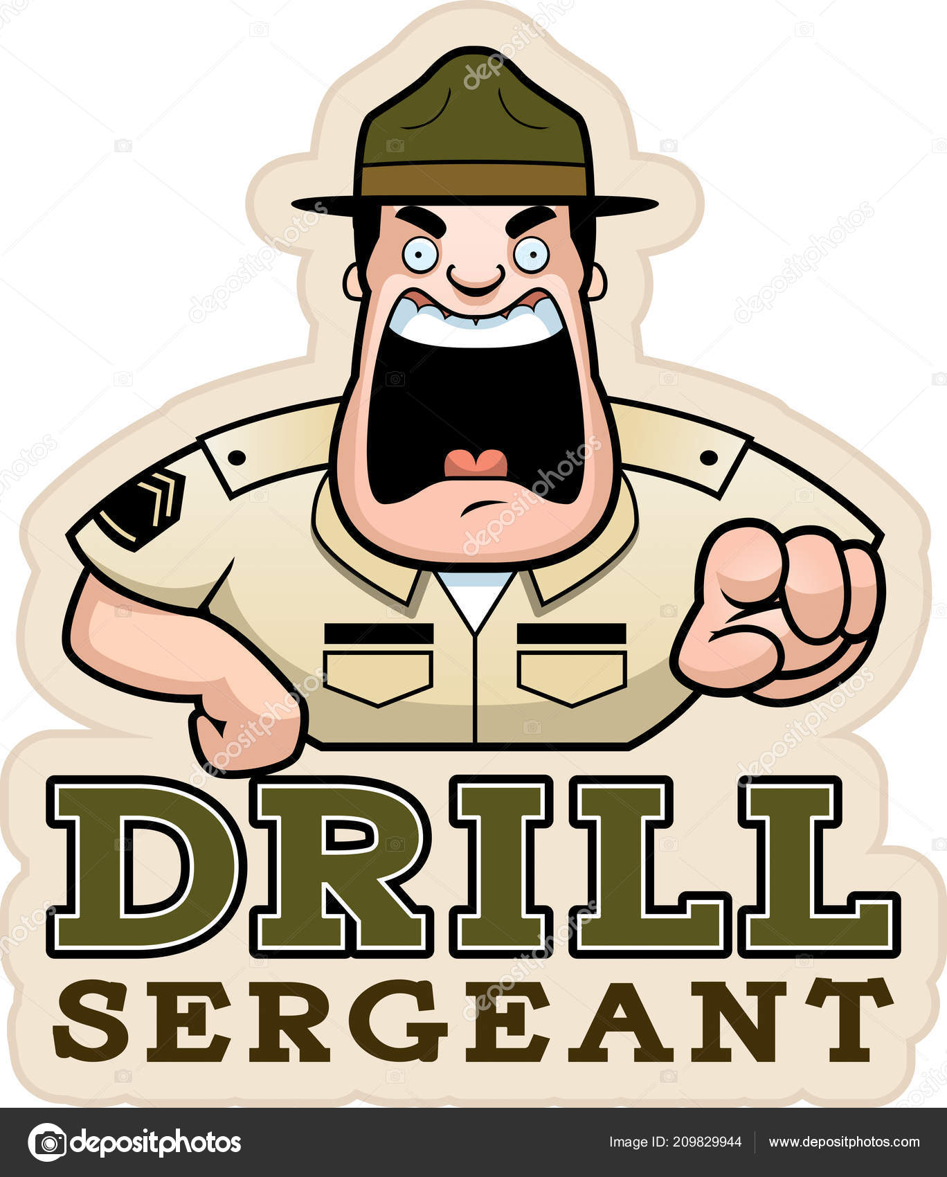 Cartoon Illustration Drill Sergeant Yelling Pointing Text Stock Vector ...