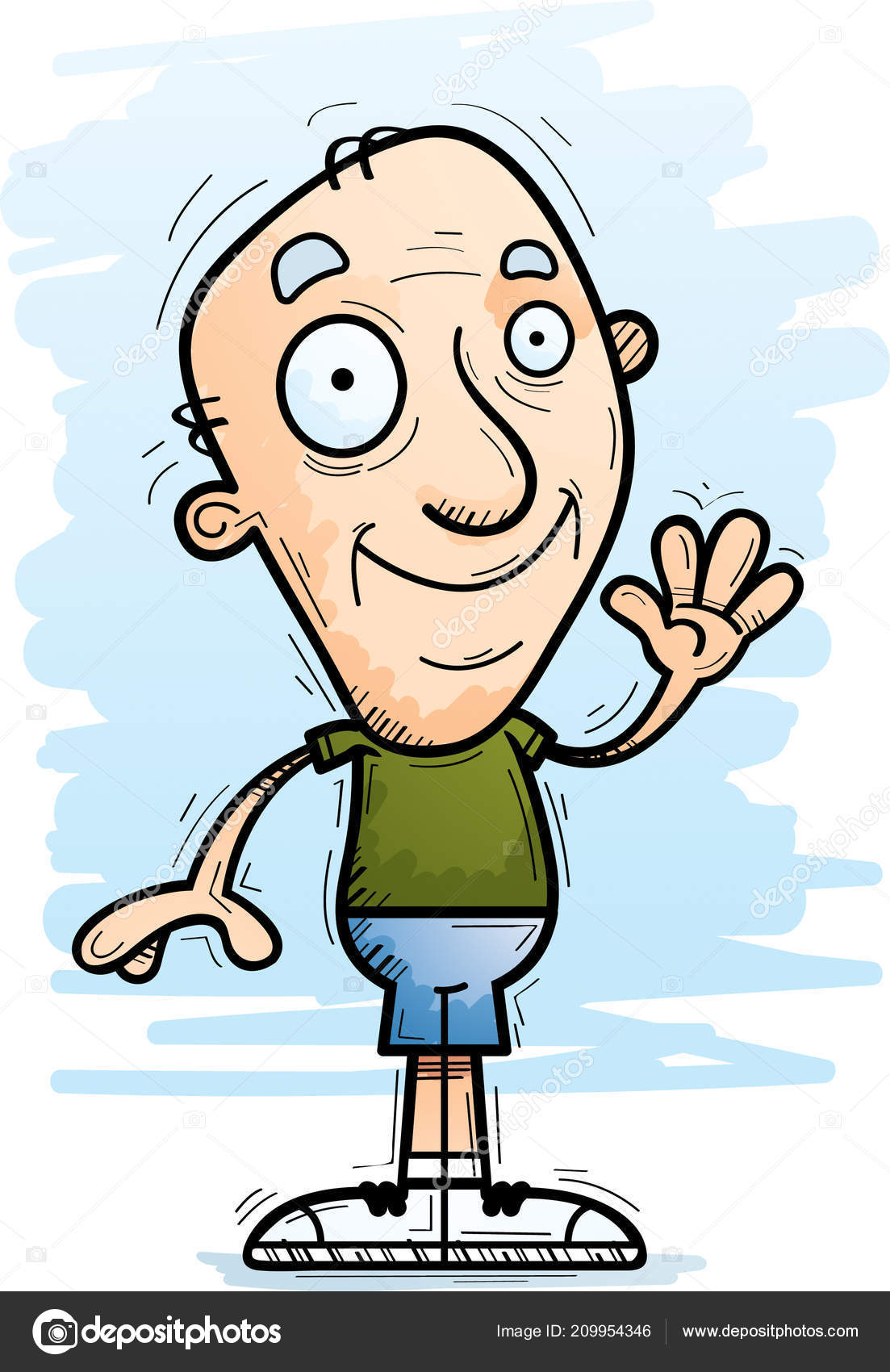Cartoon Illustration Senior Citizen Man Waving Stock Illustration by ...