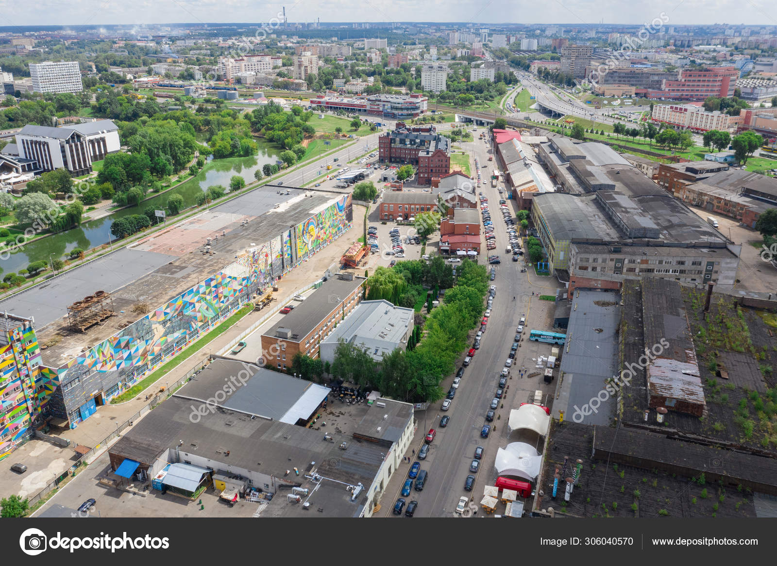 MINSK, BELARUS - JULY 2019: graffiti on factory wall painted by ...
