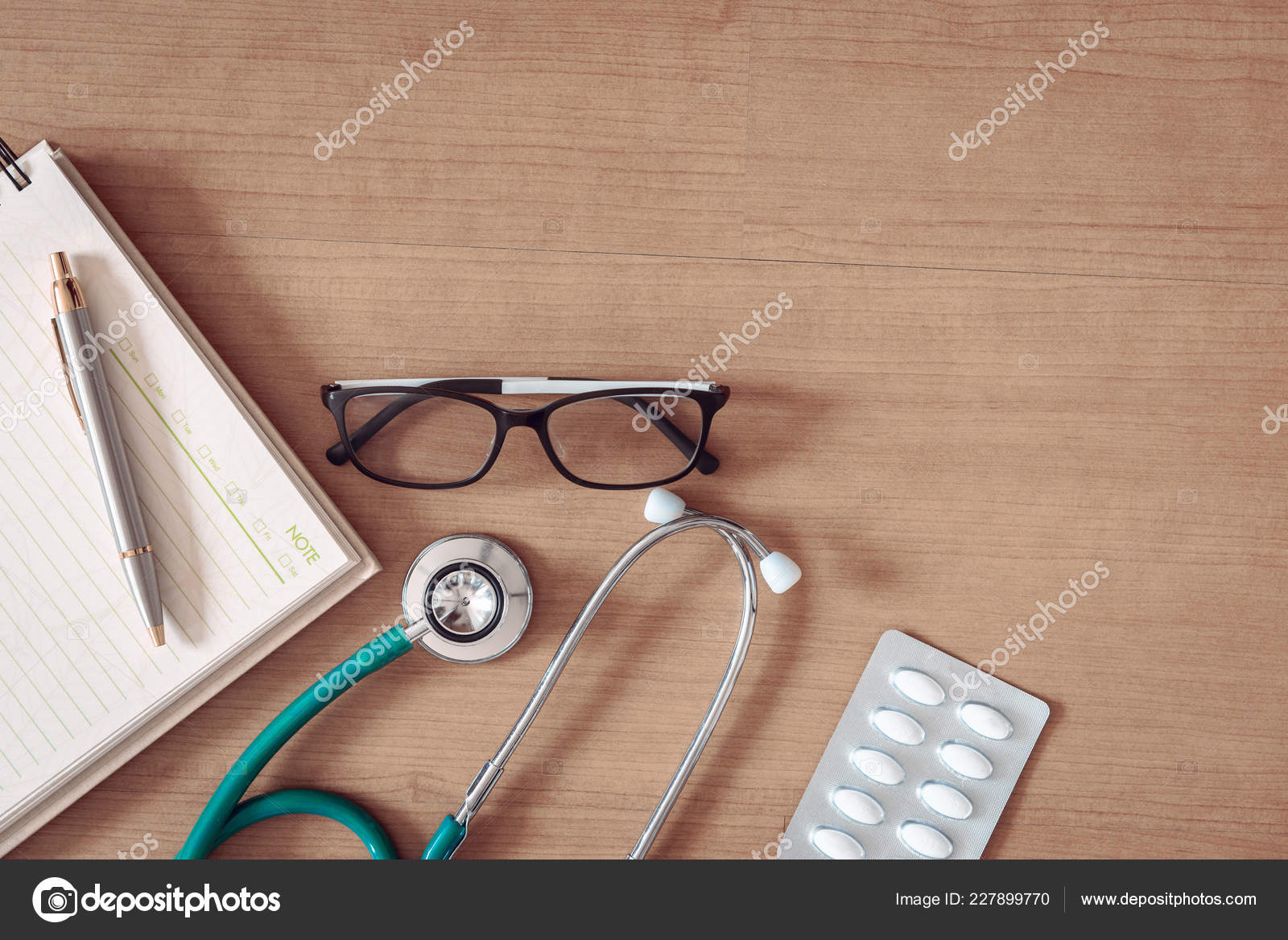 Health Check Concept Top View Doctor's Table Desktop Workplace Stock ...