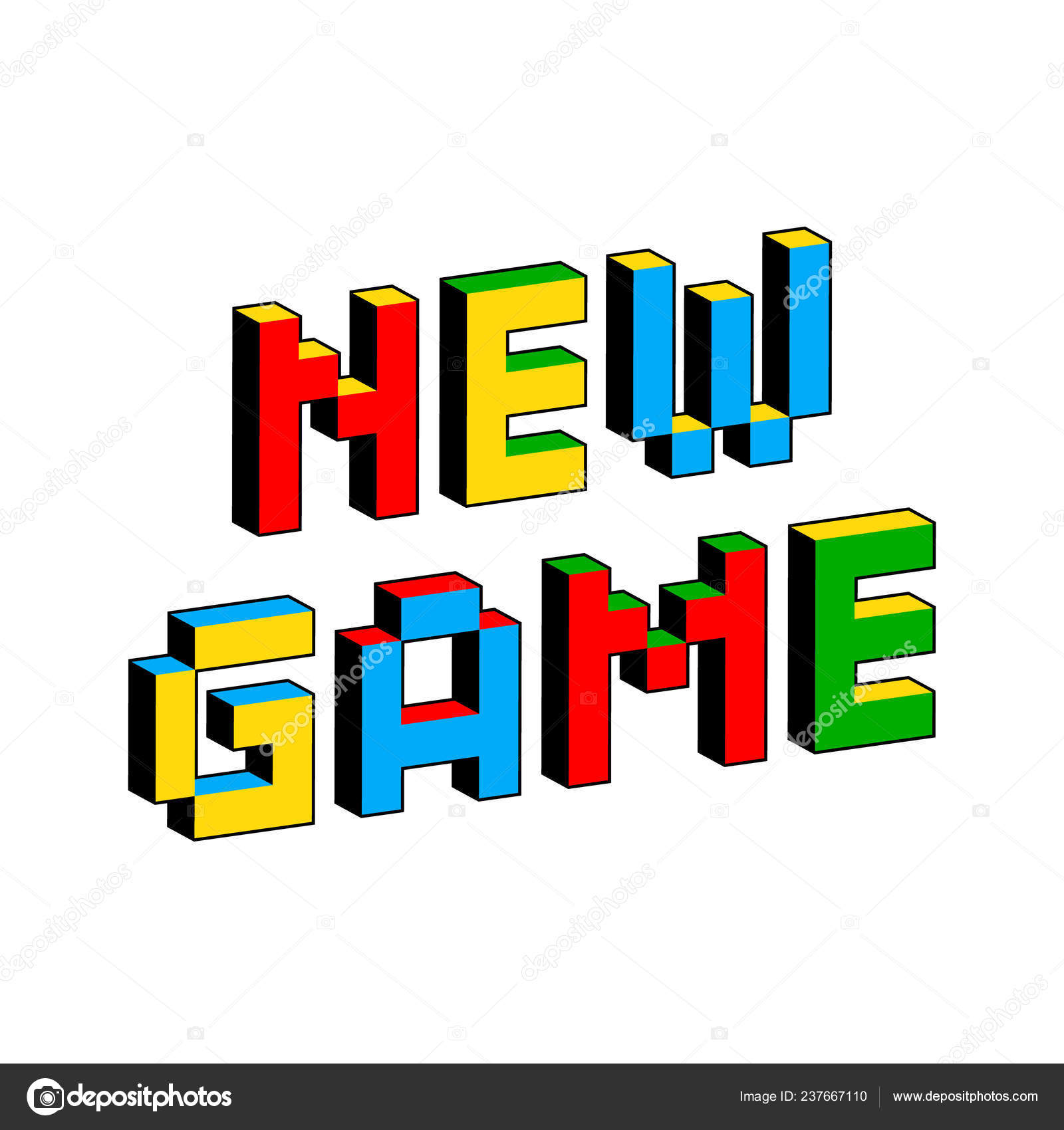 New Game text in style of old 8-bit video games. Vibrant colorful 3D ...