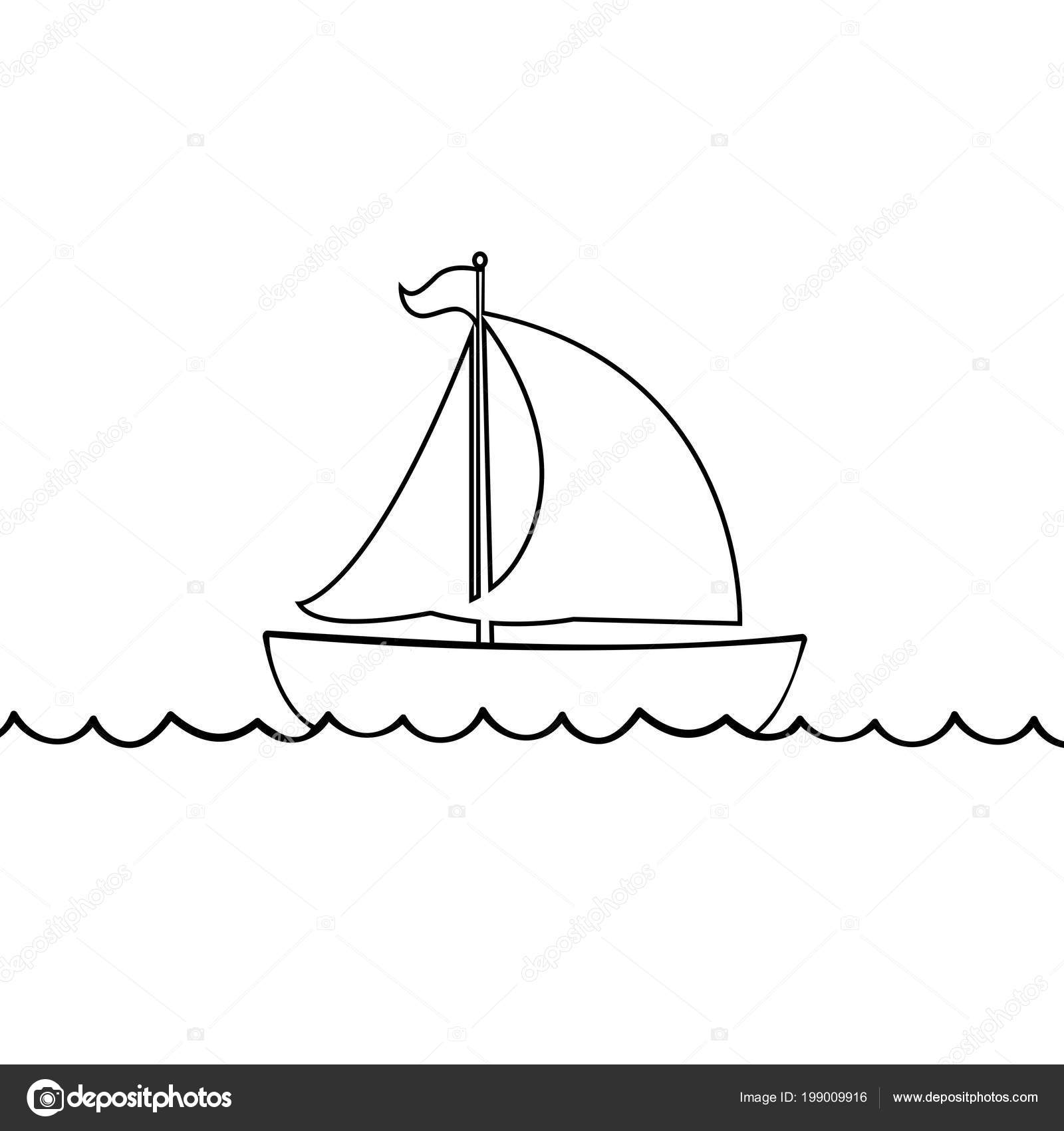 Vector Black Contour Outline Silhouette Illustration Sailing Ship ...