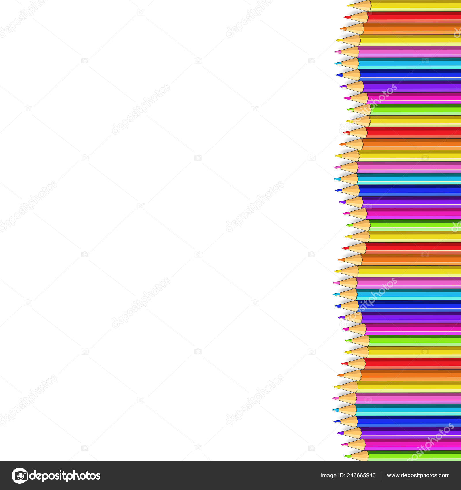 Colored Pencils Right Side Line Shape Wave Multicolored Border Frame ...