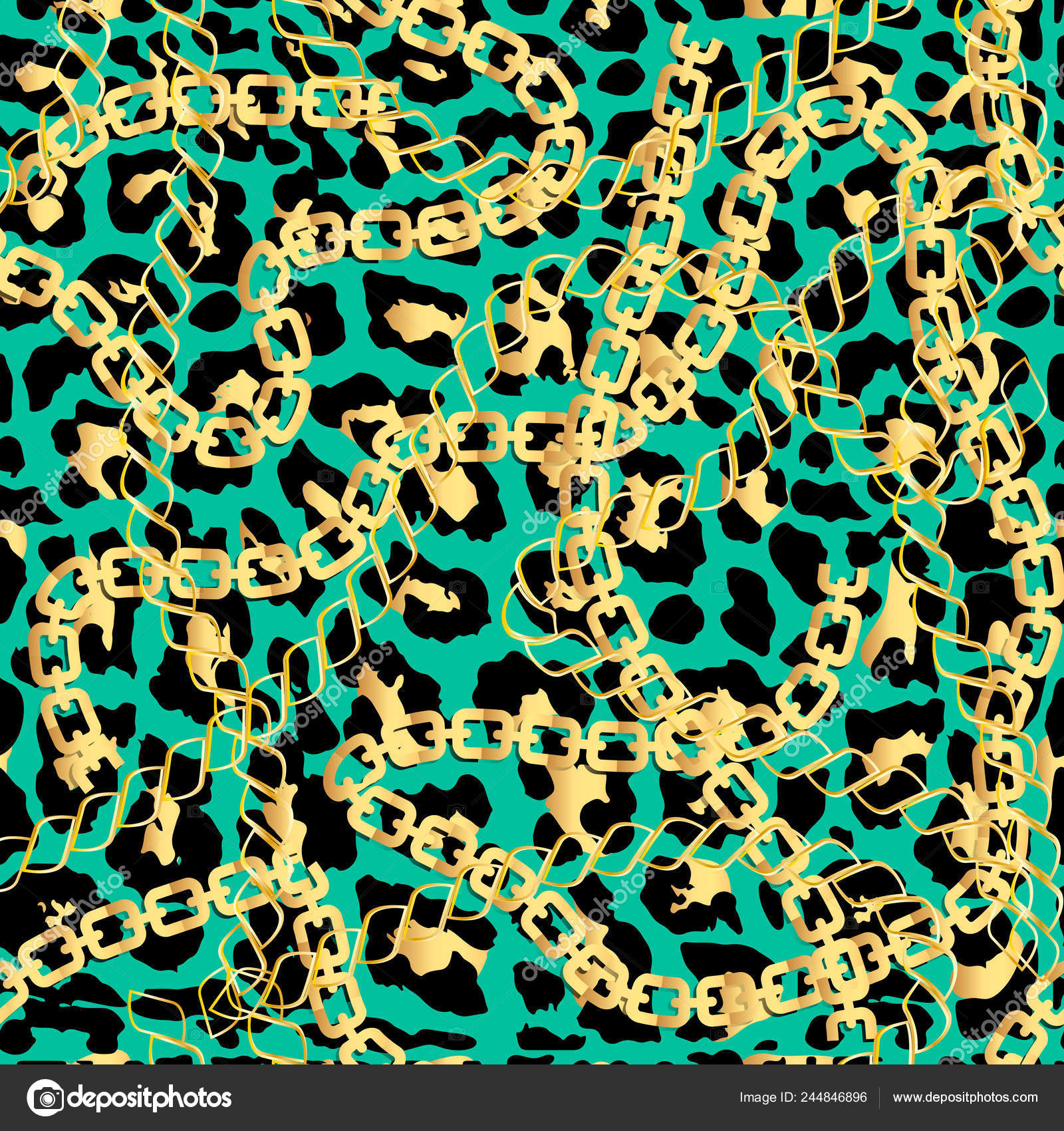 Fashion Seamless Pattern Golden Chains Print Gold Chains Black
