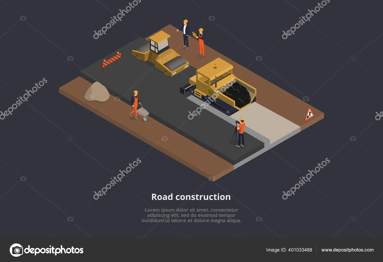 Vector Illustration Of Road Construction Concept. 3D Isometric ...