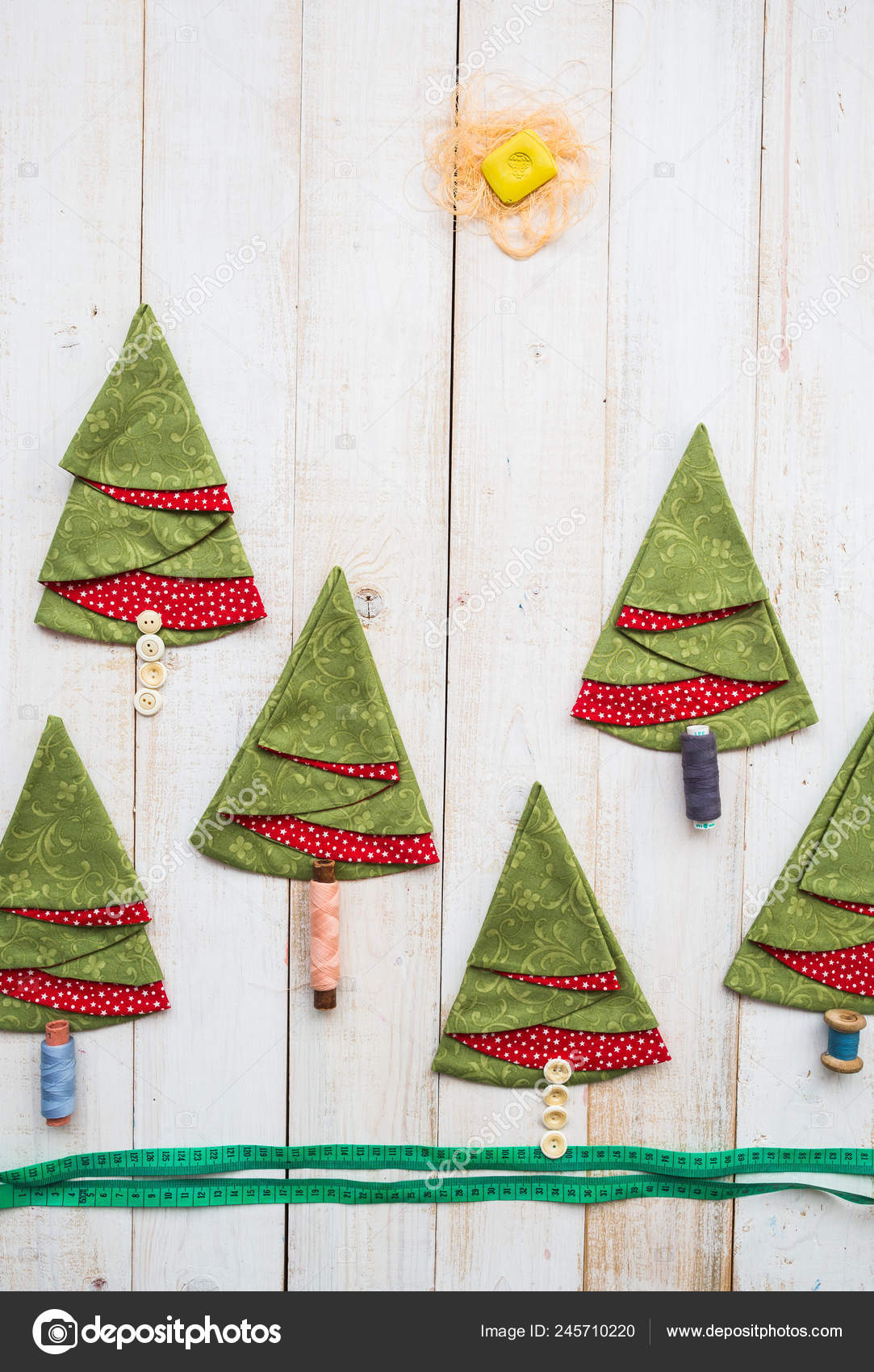 Patchwork Tailoring Concept Collage Sewing Tools Decorative Red Green ...