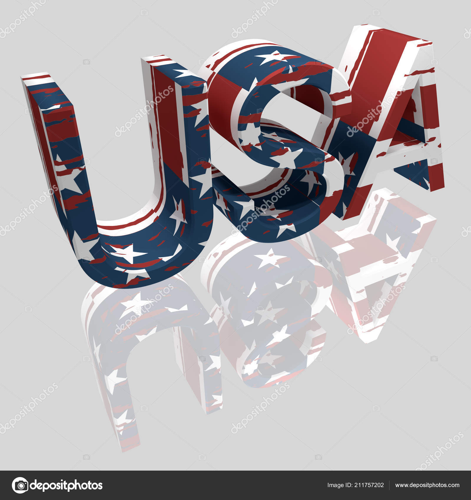 3D USA Lettering with grunge National Flag Texture and Mirror ...