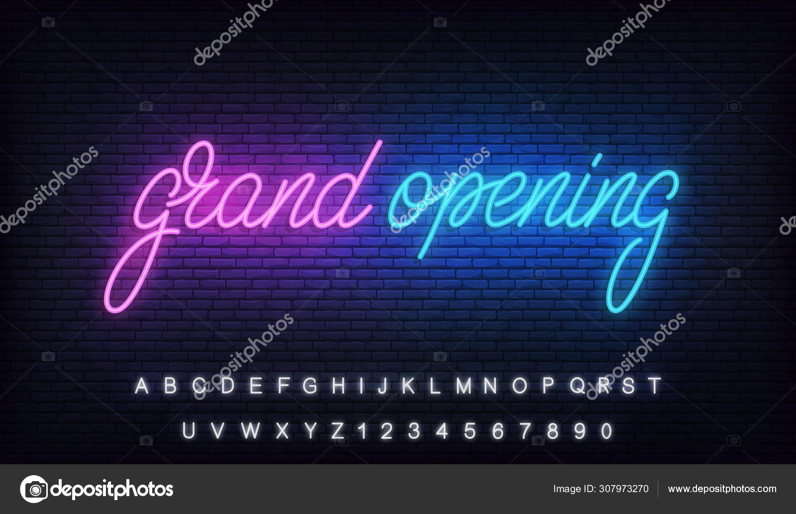 Gran inauguración. letrero de cartelera de letras brillantes de neón ...