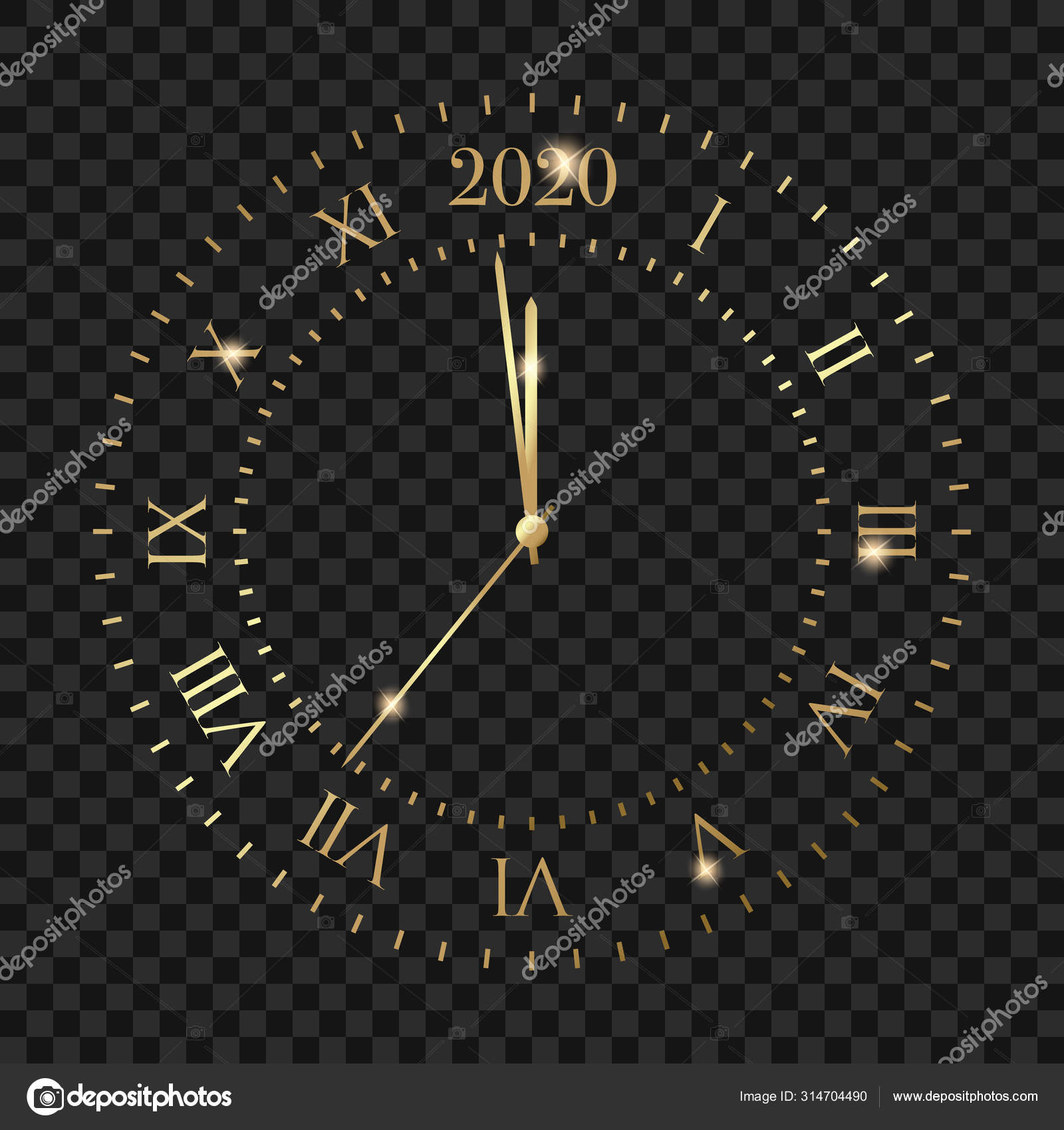 New Year 2020 golden clock. Clock with 2020 countdown midnight Stock ...