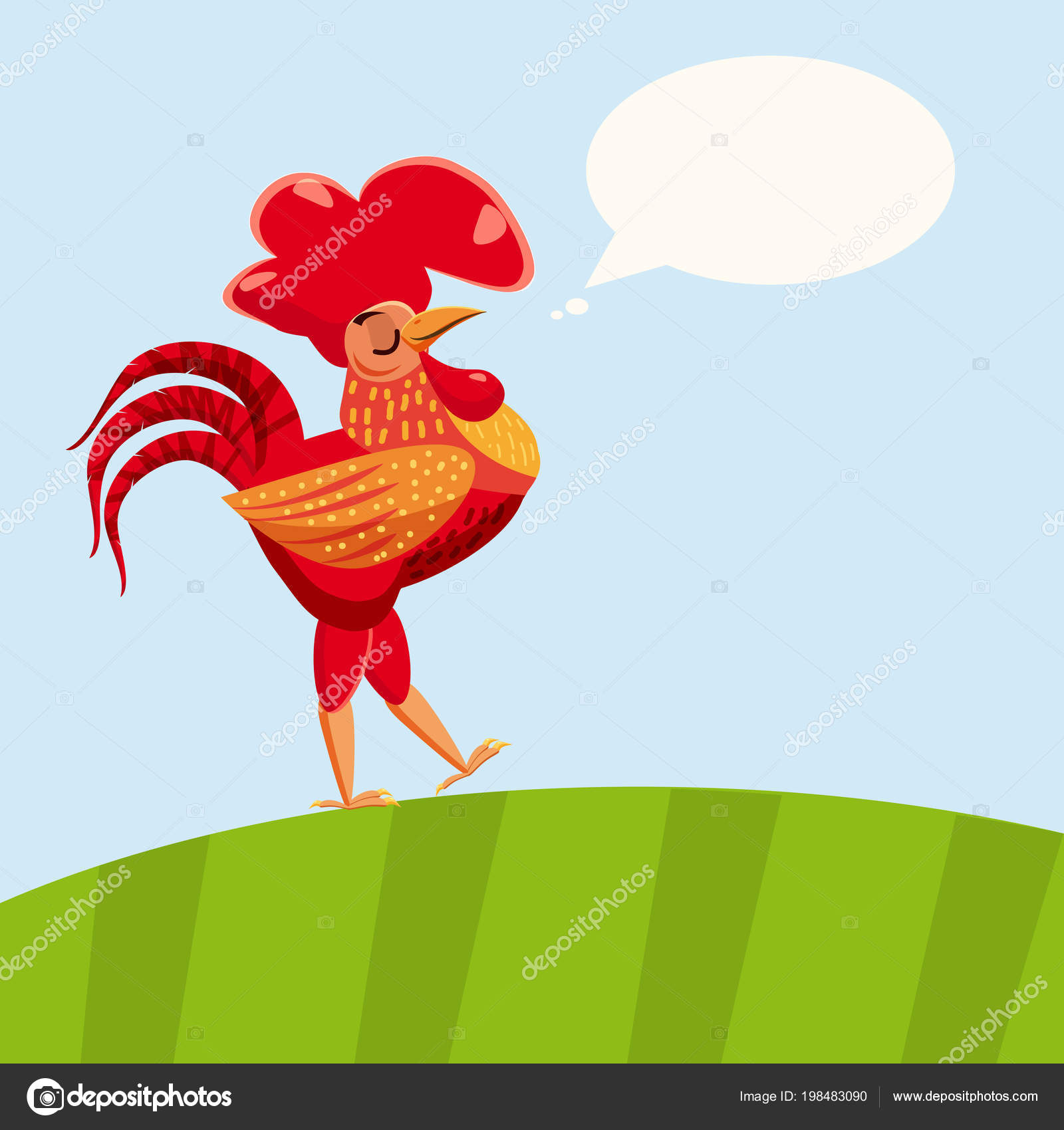Rooster red isolated. Cartoon style vector illustration. Template for ...