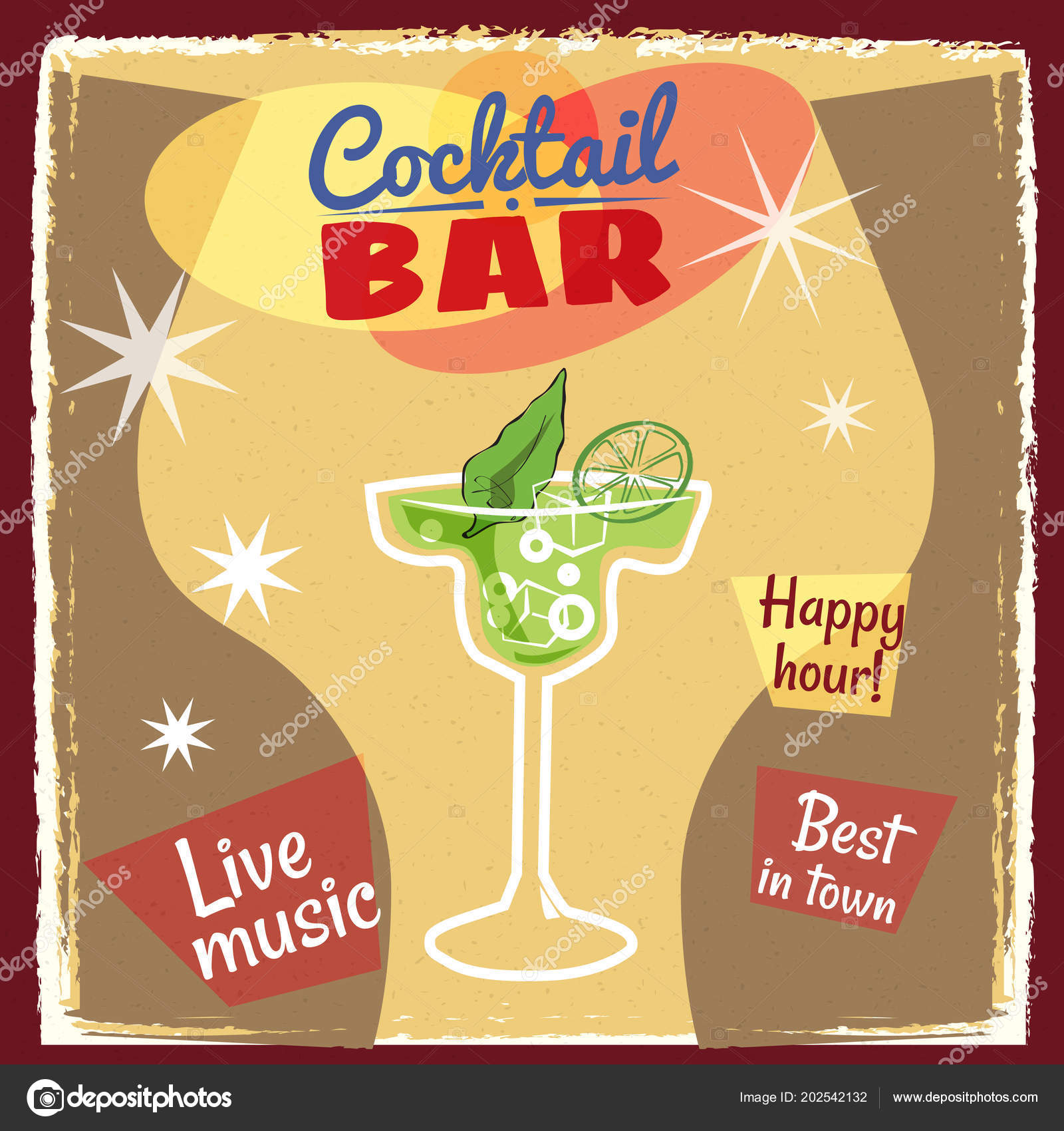 Retro poster design for cocktailbar. Vintage poster, happy hour, card ...