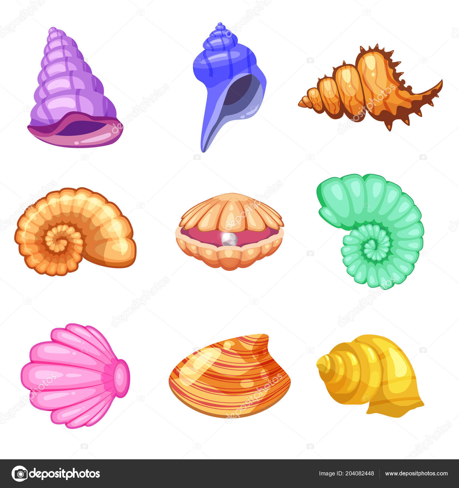 Colorful tropical shells underwater icon set frame of sea shells ...