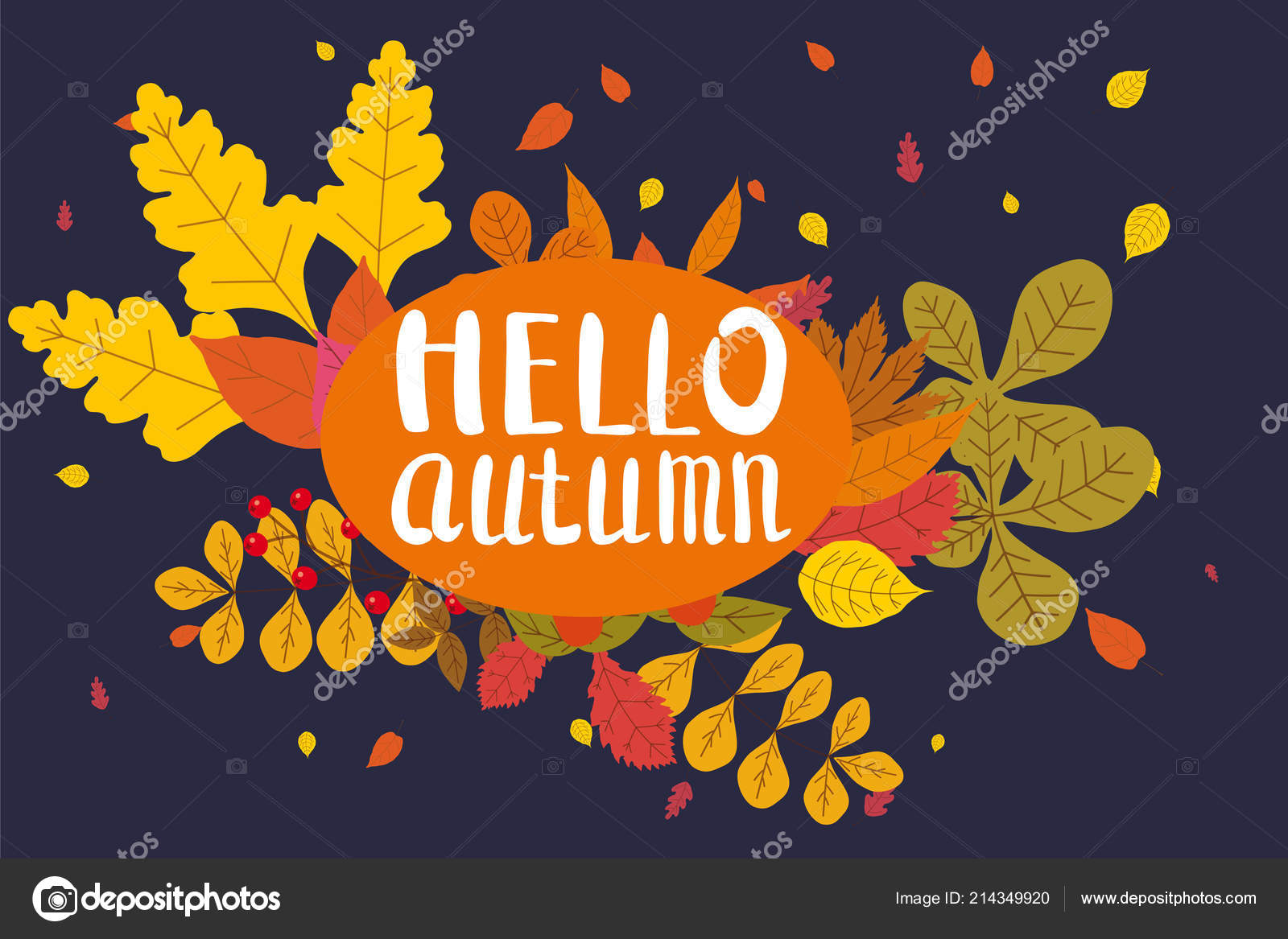 Hello Autumn, background with falling leaves, yellow, orange, brown ...