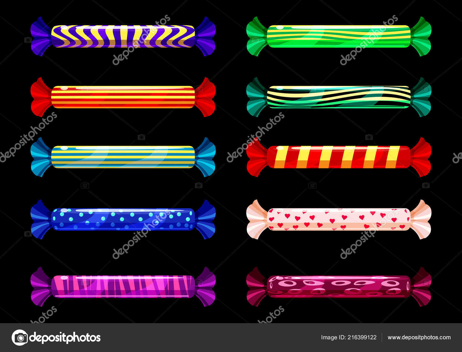 A set of colored candies, lollipop, caramel, various bright colors ...