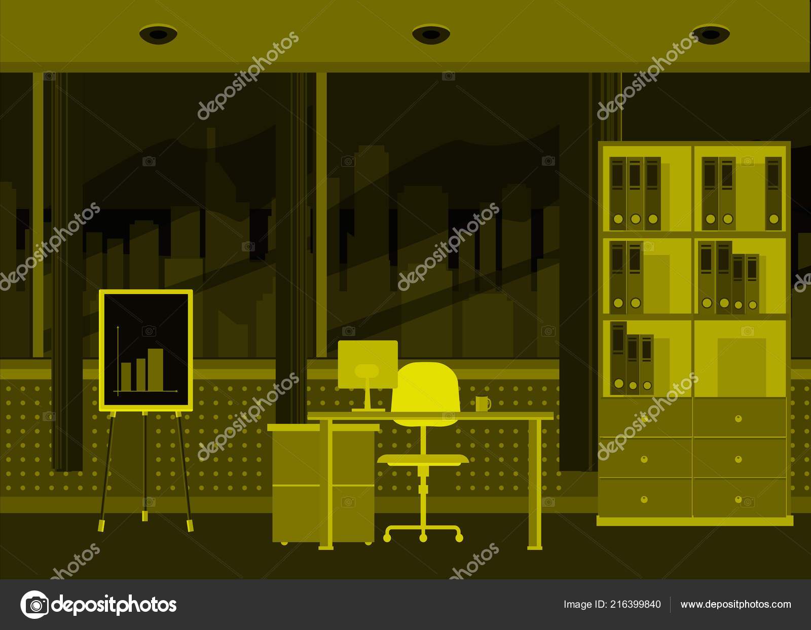 Interior de escritório moderno. Estilo de desenho animado vetorial ...