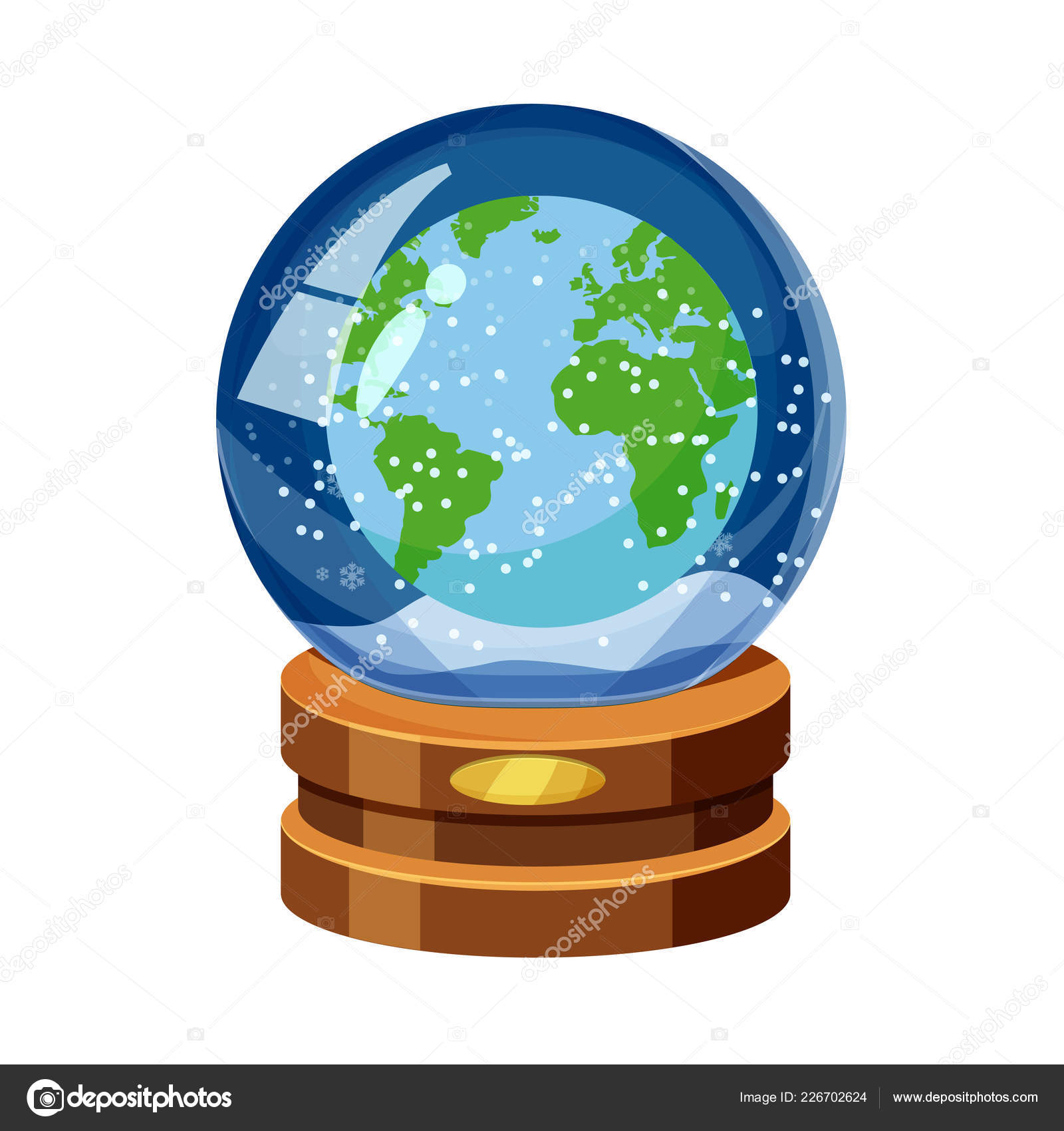Snow globe with Earth, world map, snow, cartoon style, vector, isolated ...