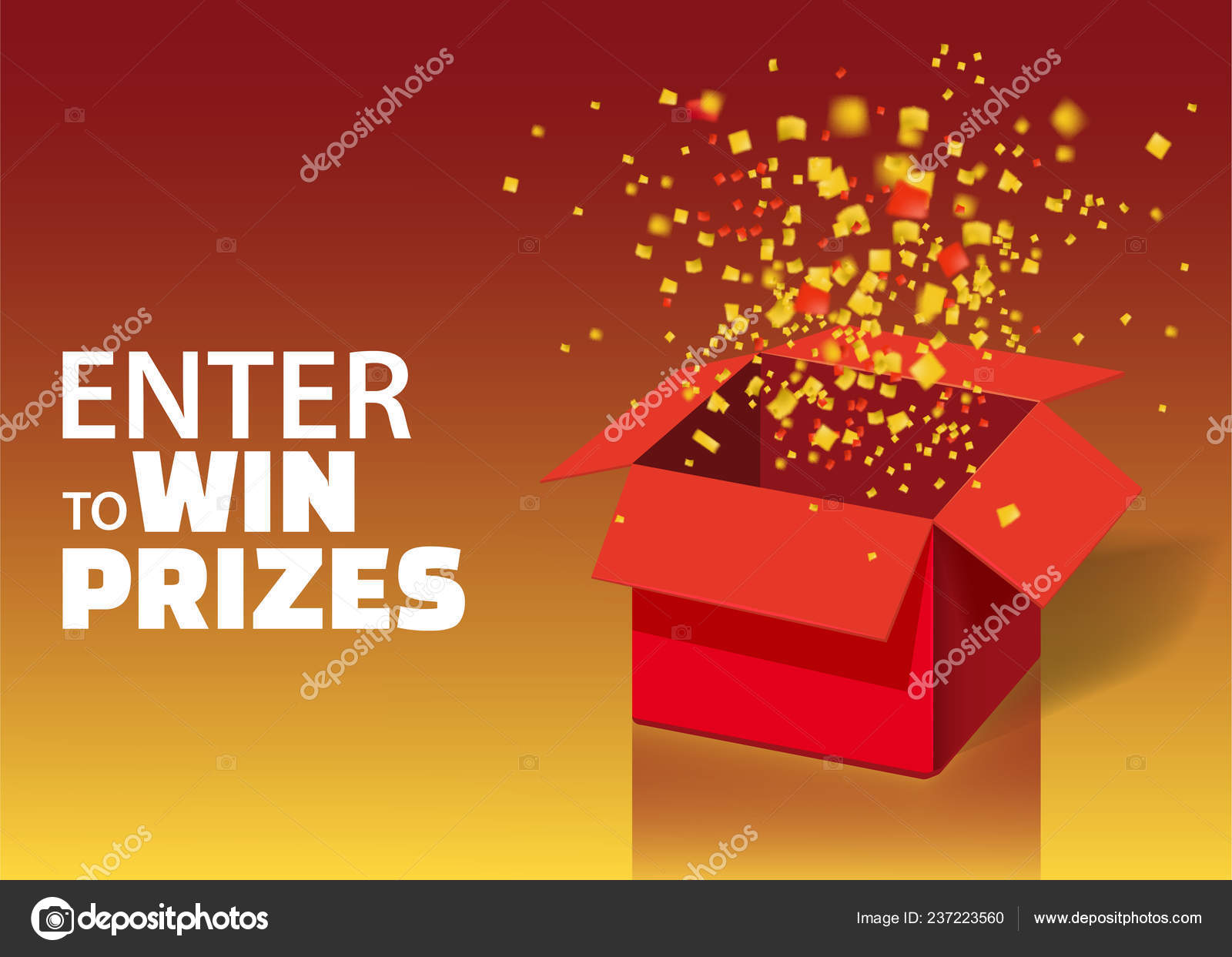 Open Red Gift Box and Confetti With Colorful Particles. Enter to Win ...