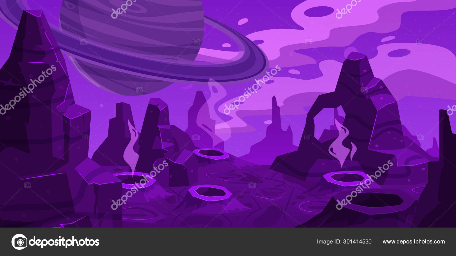 Fantasy space cartoon game concept background. Funny sci-fi alien ...