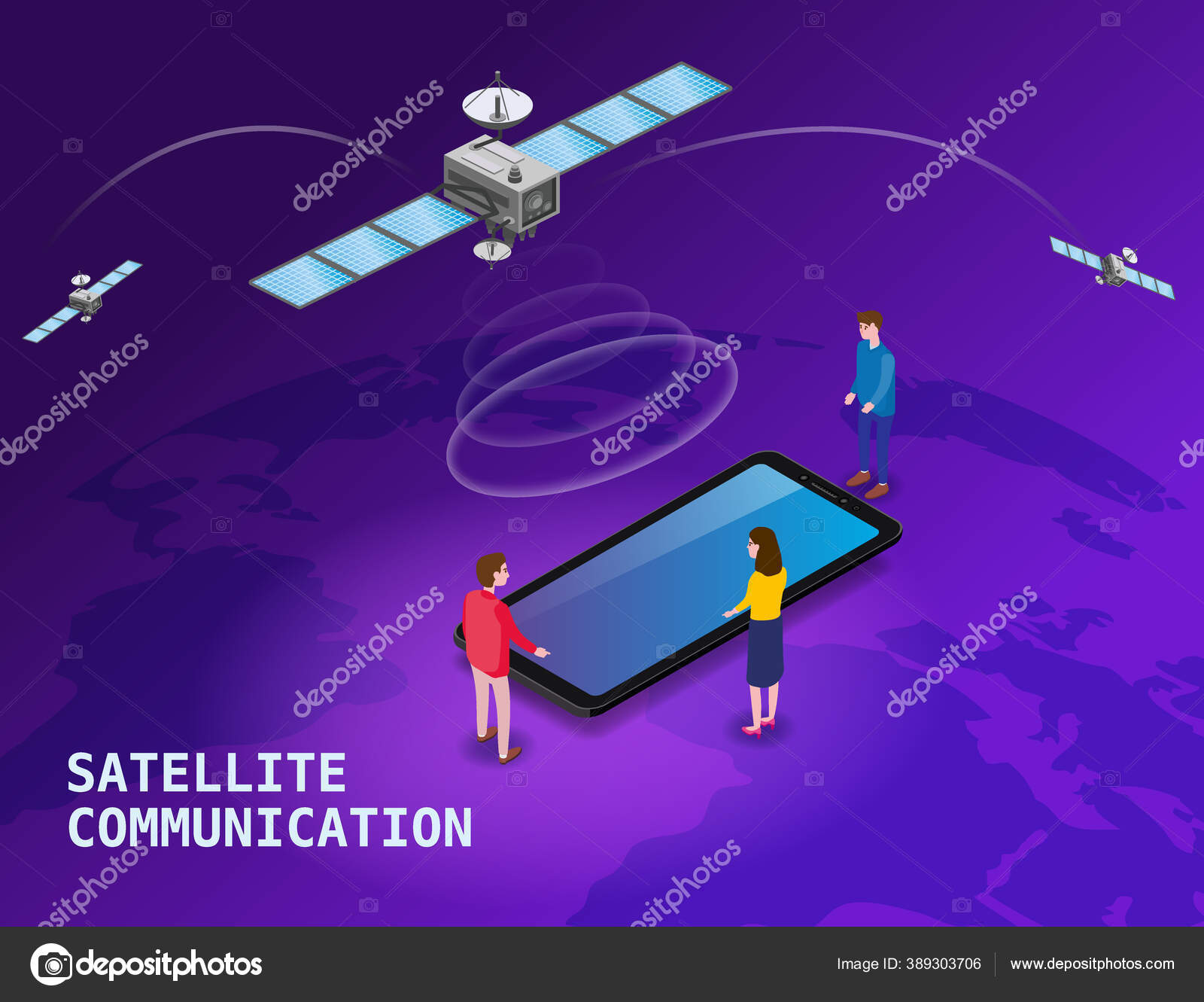 Global internet satellite communication. Satellites flying orbital upon ...