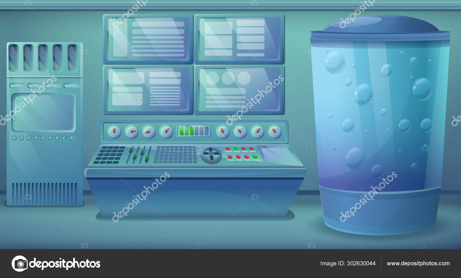 Cartoon engineering room with equipment, vector illustration Stock ...